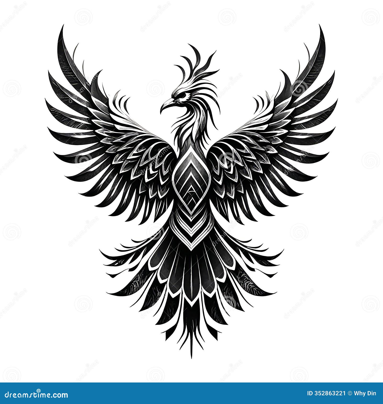 Tribal Black Phoenix Silhouette Design with Open Wings Stock ...
