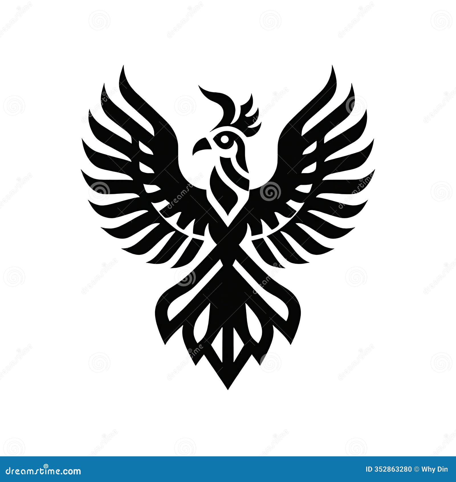 Tribal Black Phoenix Silhouette Design with Open Wings Stock ...