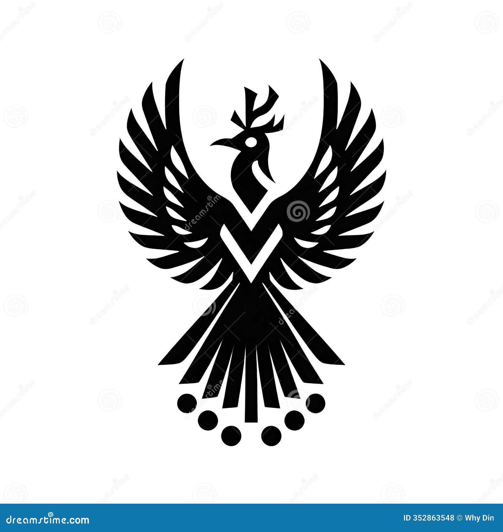 Tribal Black Phoenix Silhouette Design with Open Wings Stock ...
