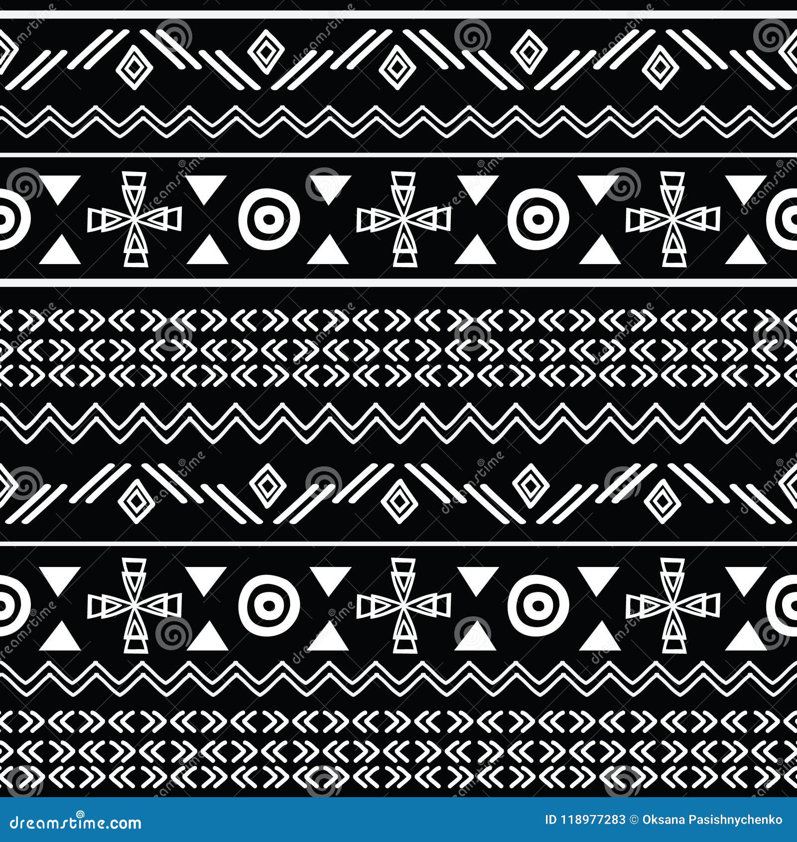 Tribal Black And White Seamless Repeat Pattern Cartoon Vector