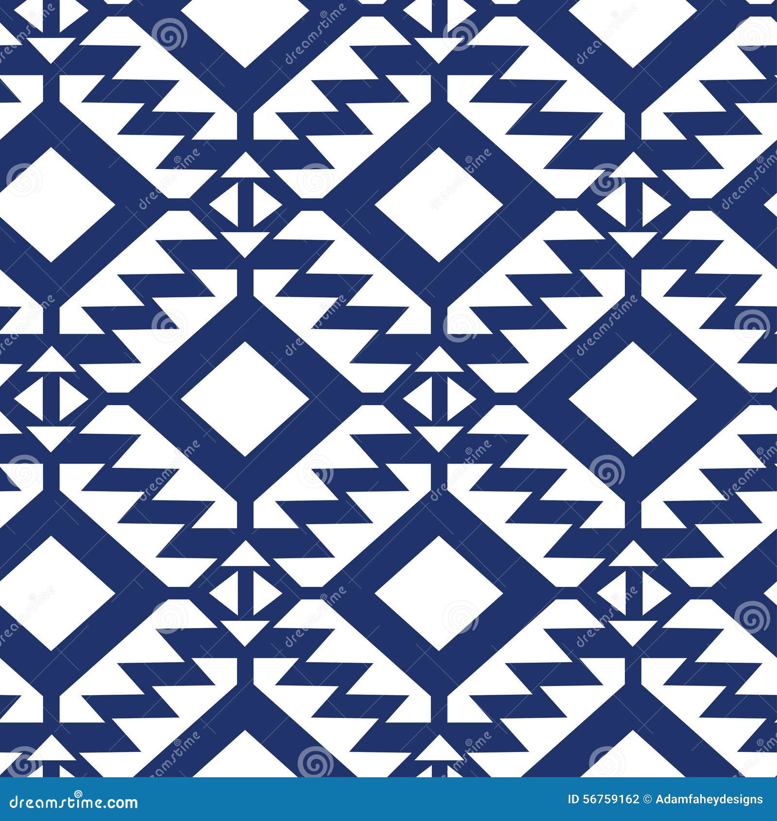 Tribal Blue and White Geometric Seamless Pattern Stock Vector ...
