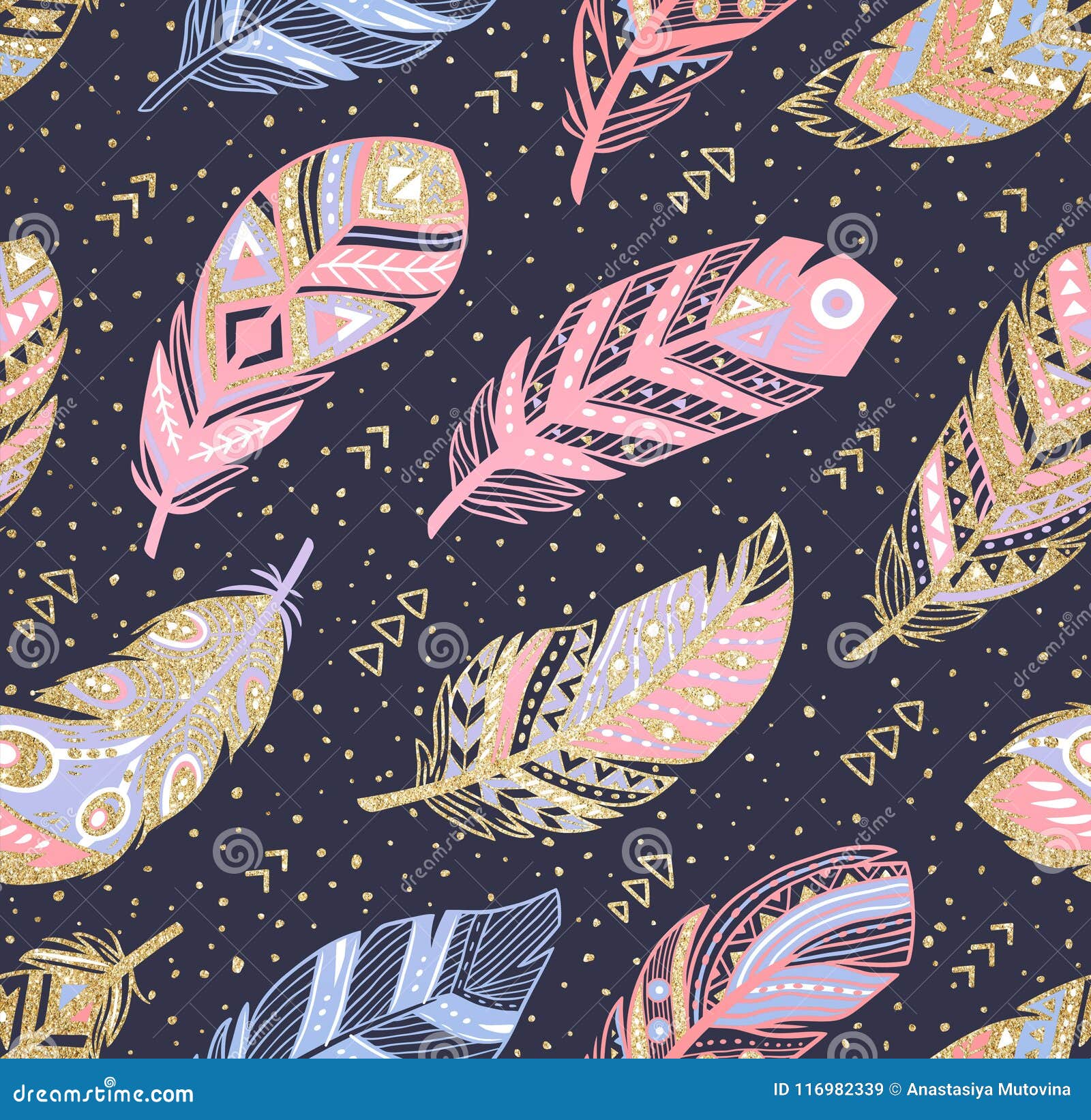 Tribal Boho Aztec Endless Background. Hand Drawn Illustration. Stock ...