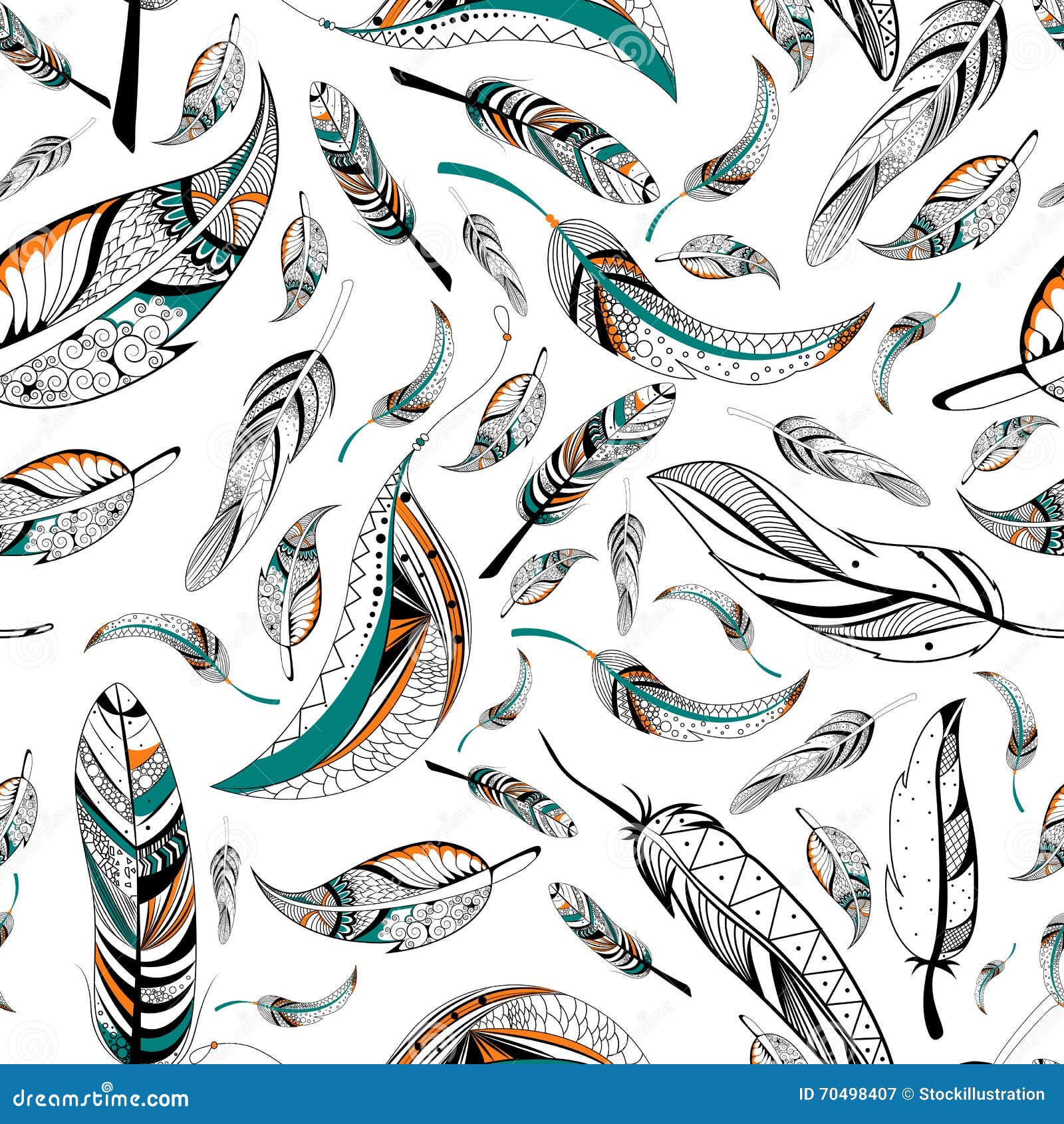 Tribal Boho Style Feather Seamless Pattern Stock Vector - Illustration ...