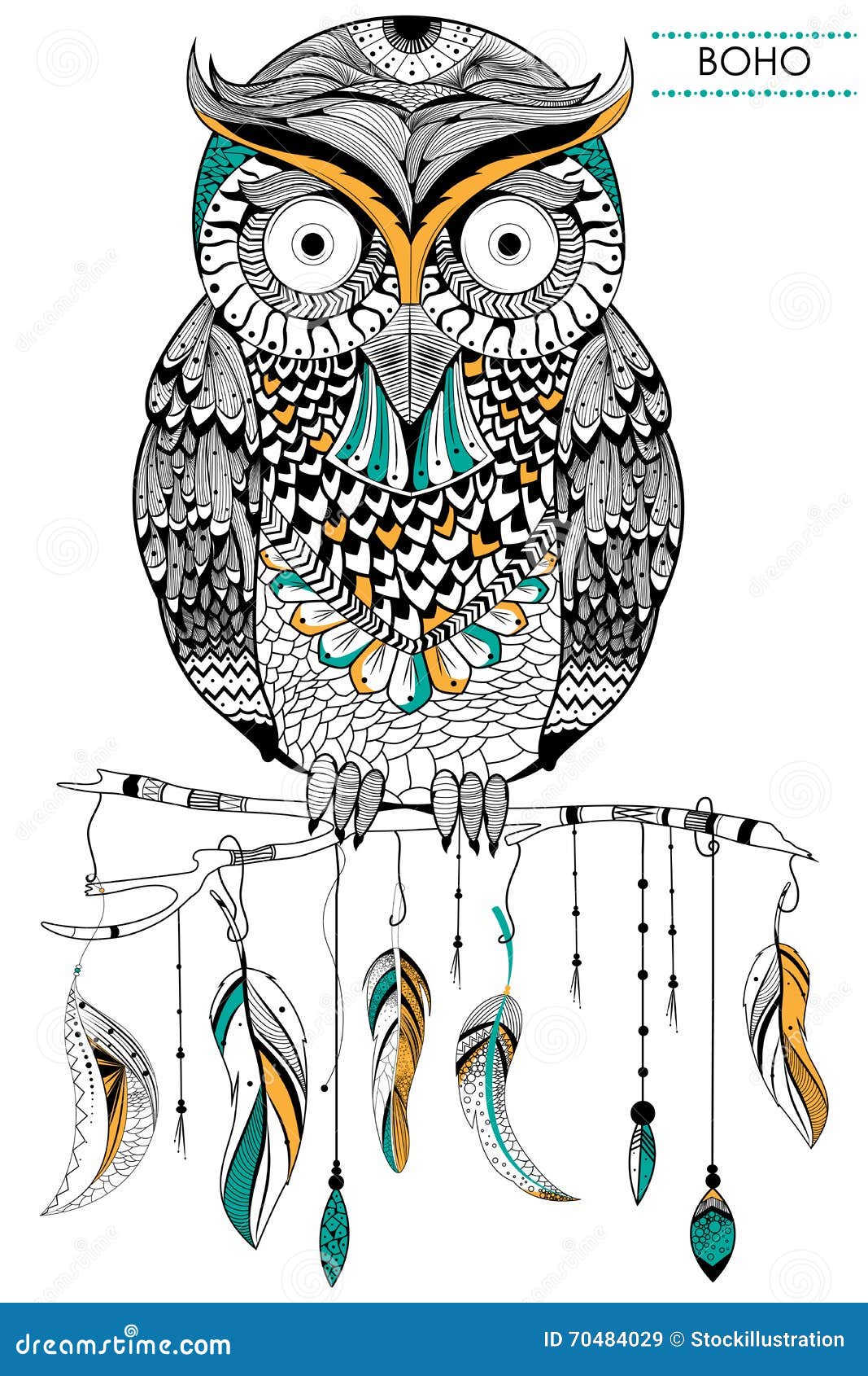 Boho Owl Style Tribal Stock Illustrations – 1,414 Boho Owl Style Tribal ...