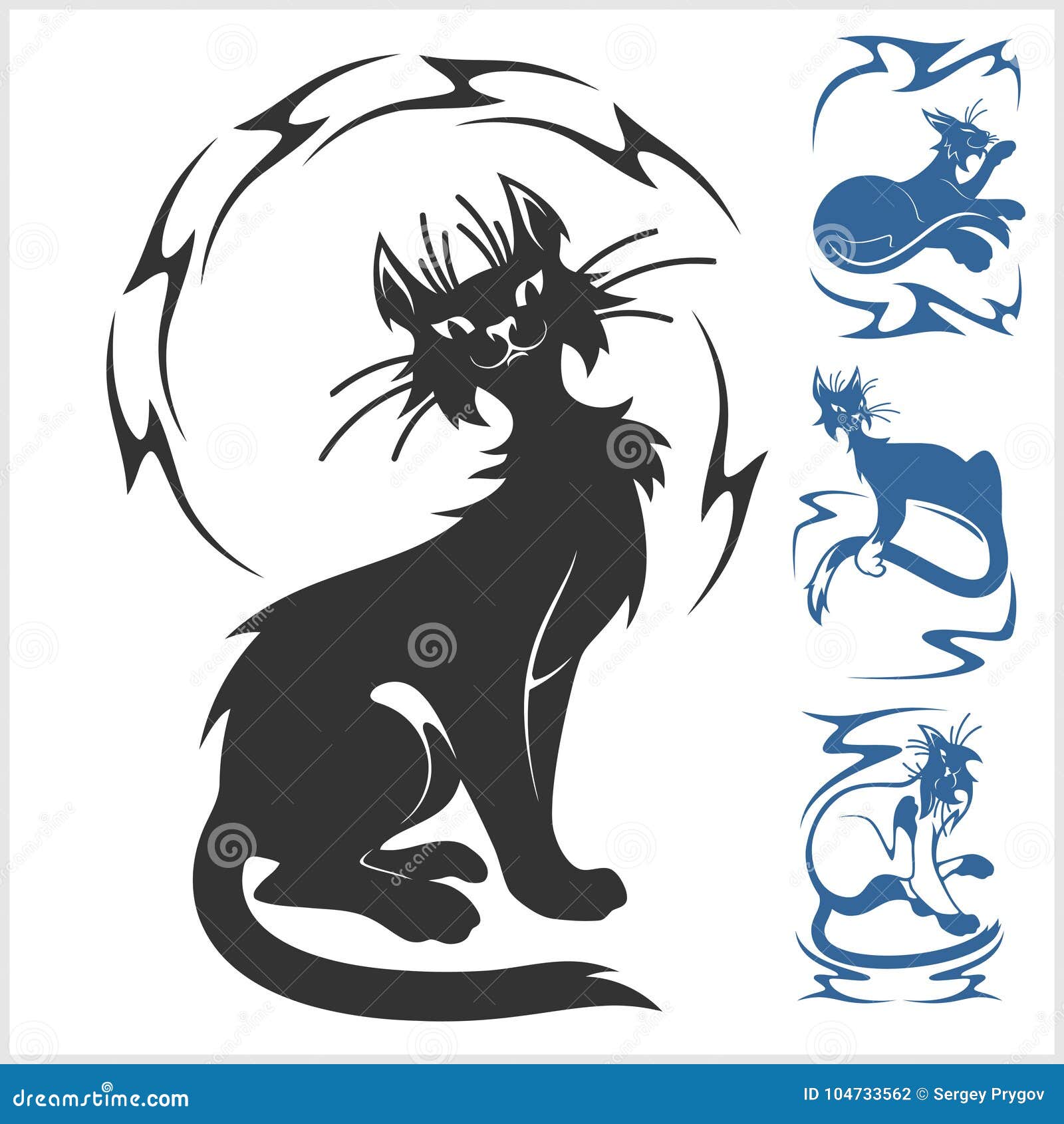 Tribal Cats for Tattoo - Vector Set. Stock Vector - Illustration of ...
