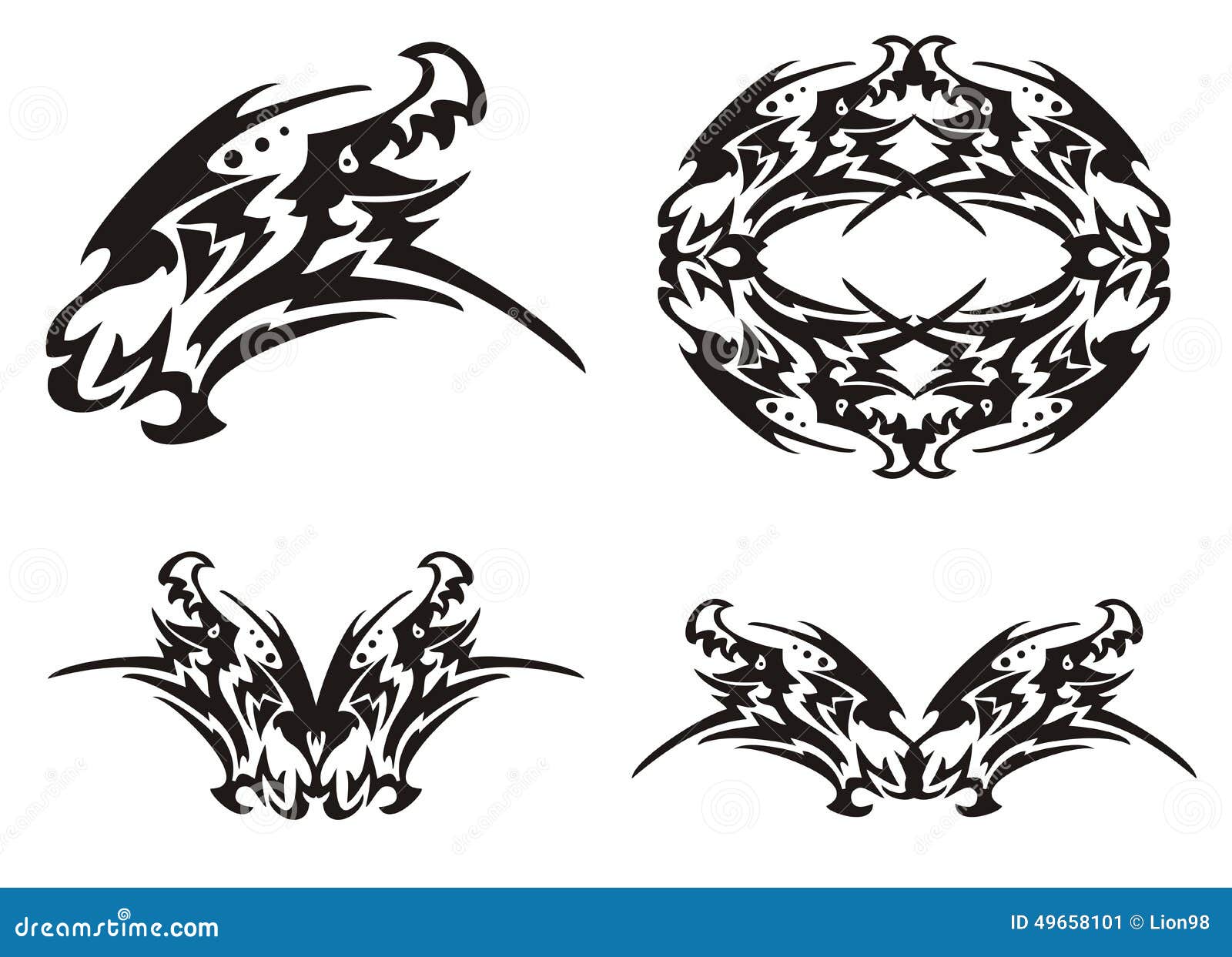 Tribal Dragon Head and Dragon Elements Stock Vector - Illustration of ...