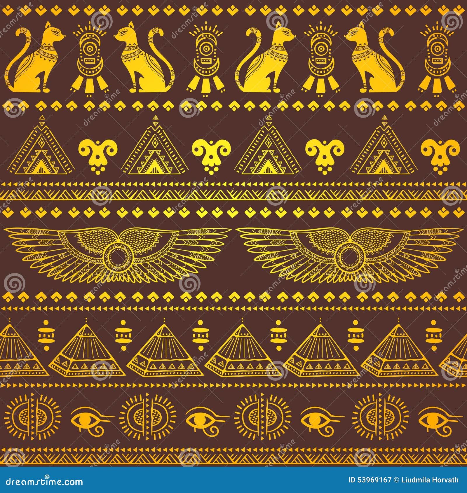 Tribal Ethnic Seamless Pattern with Egypt Symbols Stock Vector ...