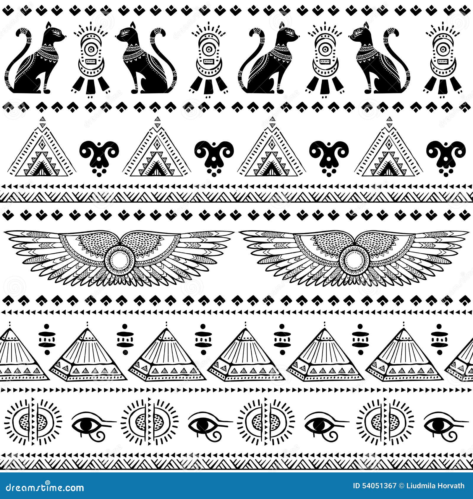 Tribal Ethnic Seamless Pattern with Egypt Symbols Stock Vector ...