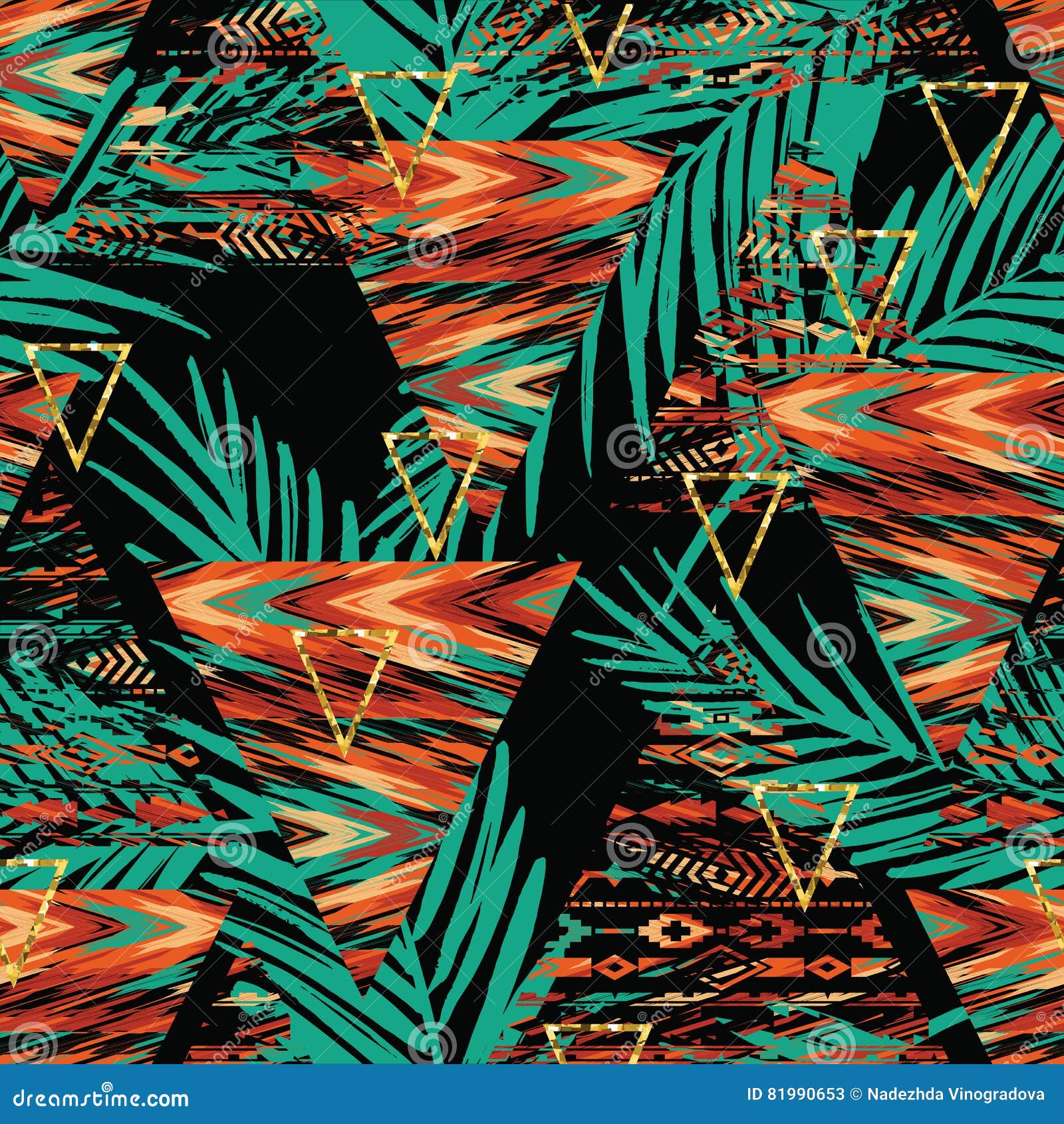 Tribal Ethnic Seamless Pattern with Geometric Elements and Palm Leaves ...