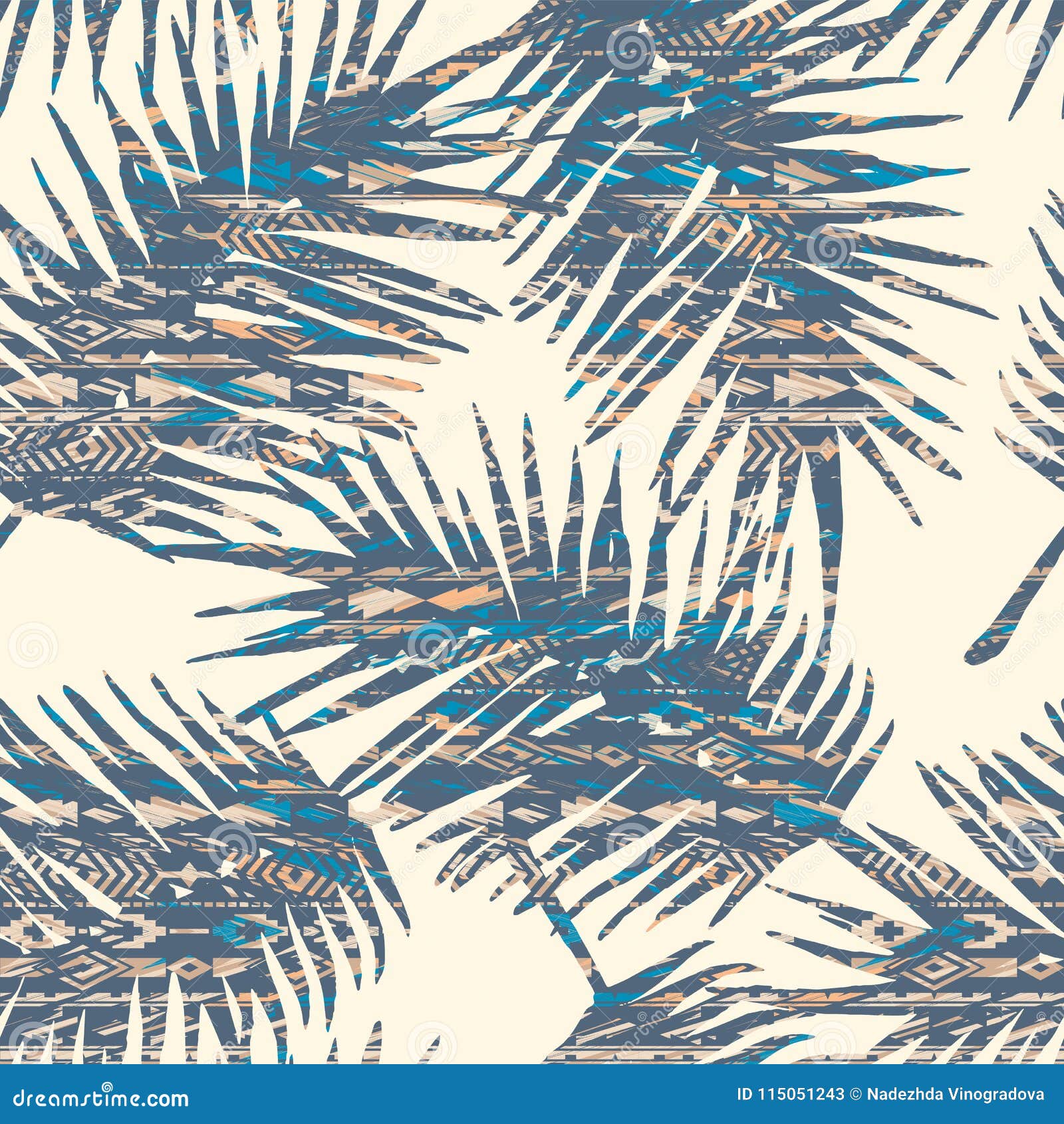 Tribal Ethnic Seamless Pattern with Palm Leaves. Stock Vector ...