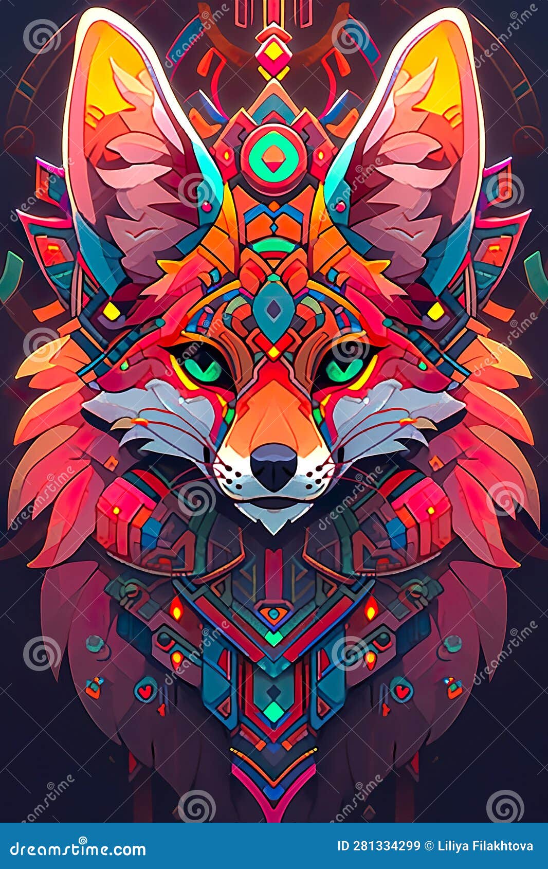 Tribal Fox Psychedelic Colors . Ethnic Fox Illustration. Generative AI ...