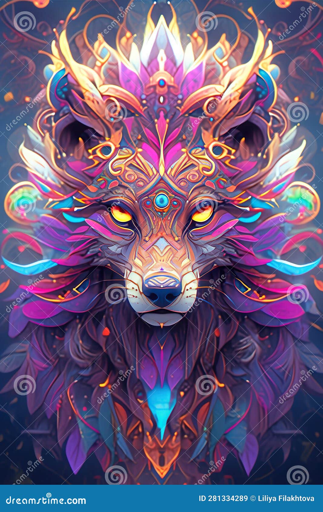 Tribal Fox, Wolf Psychedelic Colors . Ethnic Fox Illustration ...