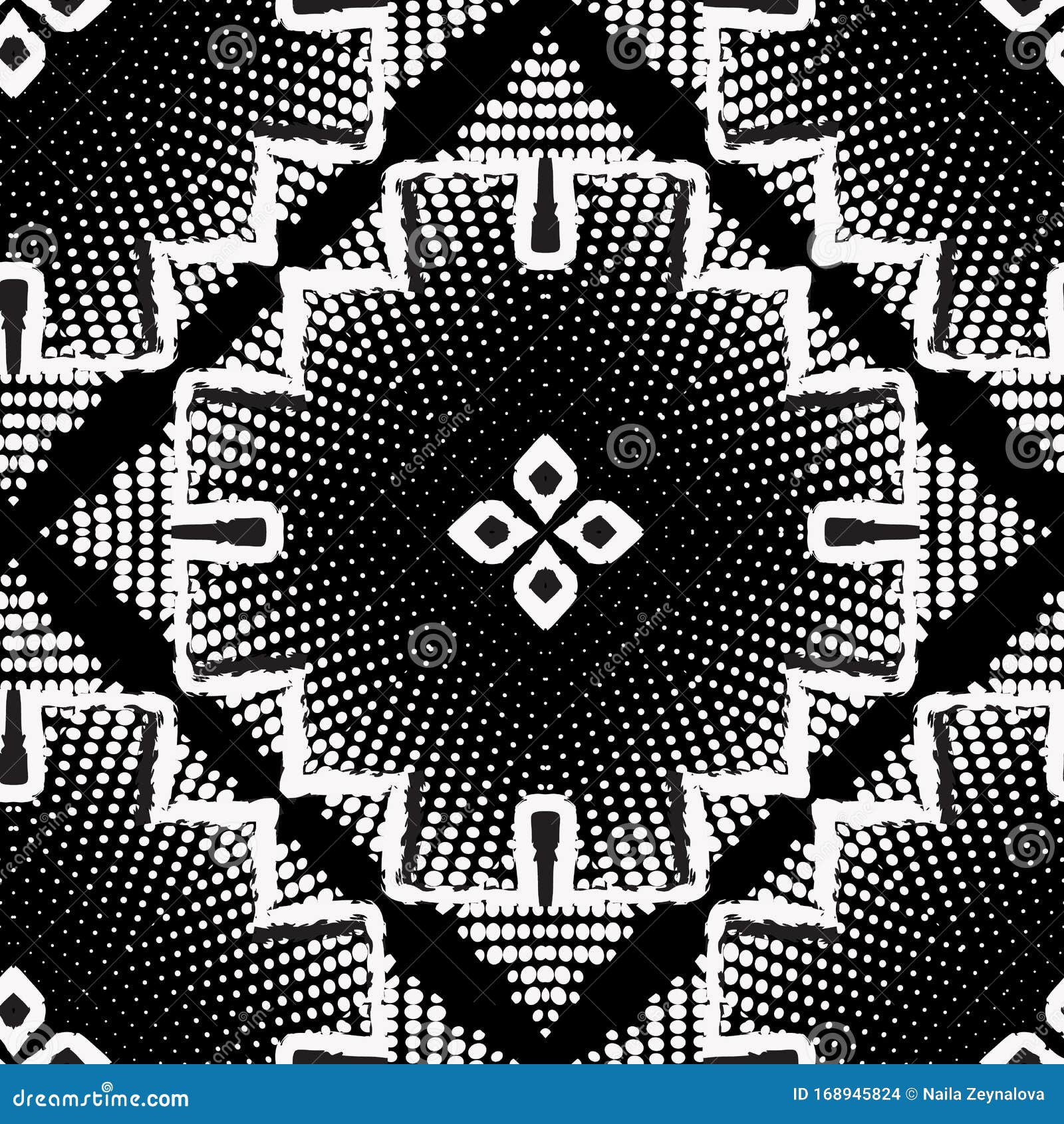 Tribal Halftone Geometric 3d Vector Seamless Pattern. Dotted Abstract ...