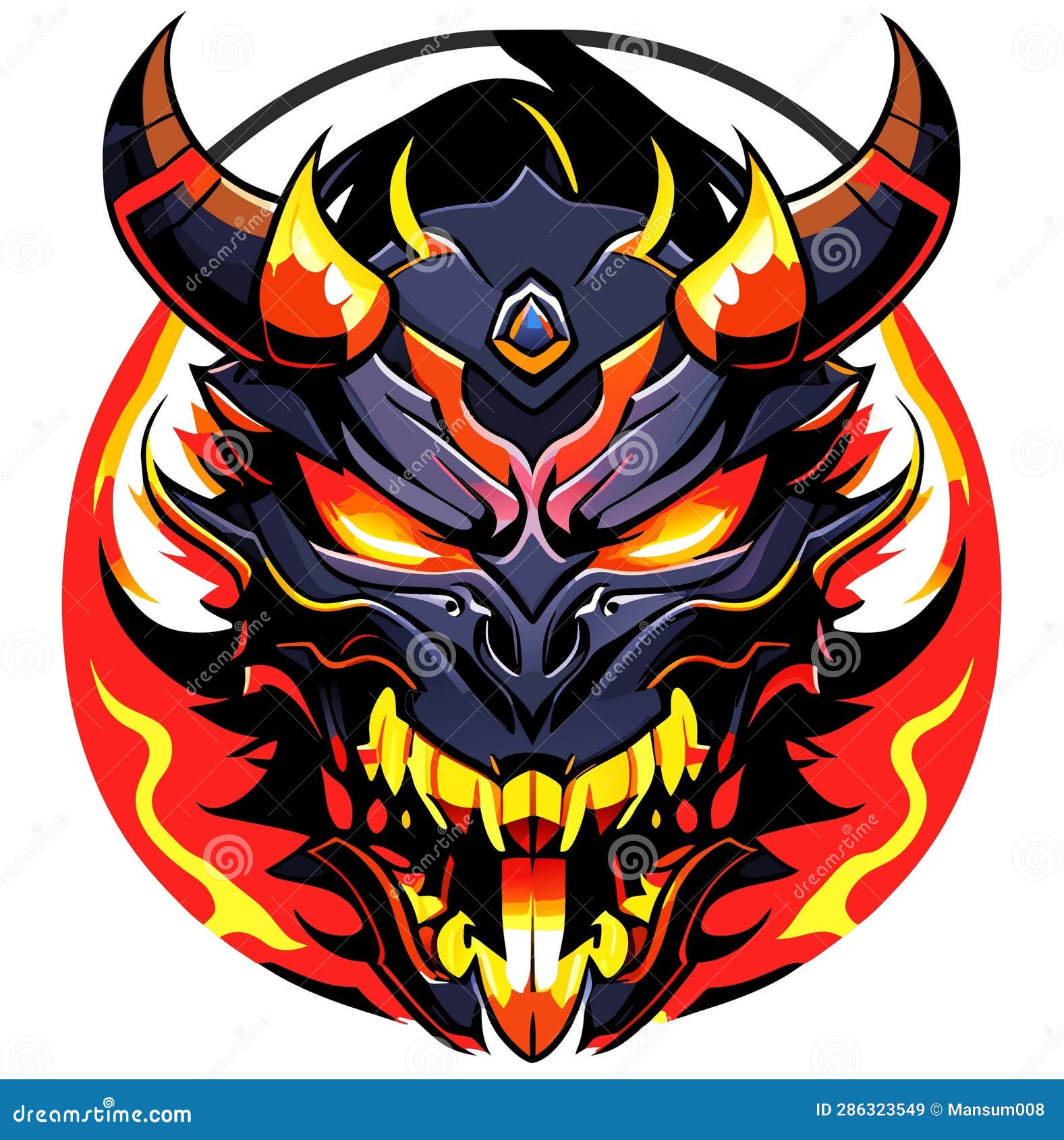 Art Tribal Head with Skull Monster Stock Illustration - Illustration of ...