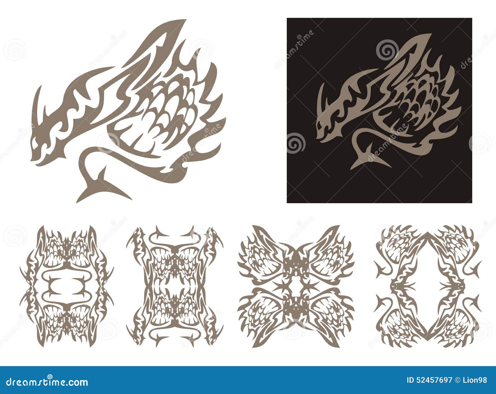 Tribal Horned Dragon and Dragons Frames Stock Vector - Illustration of ...