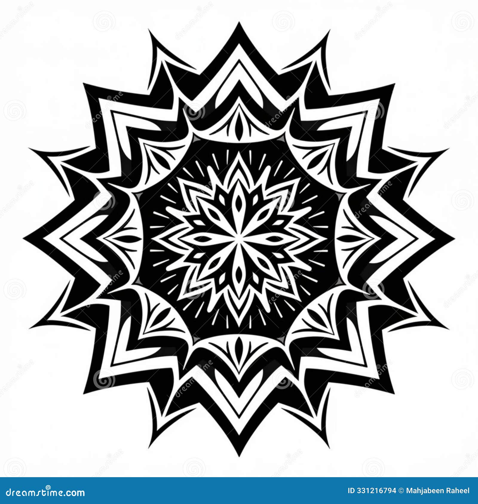 Tribal-inspired Mandala with Angular Lines, Sharp Edges, and Bold Black ...