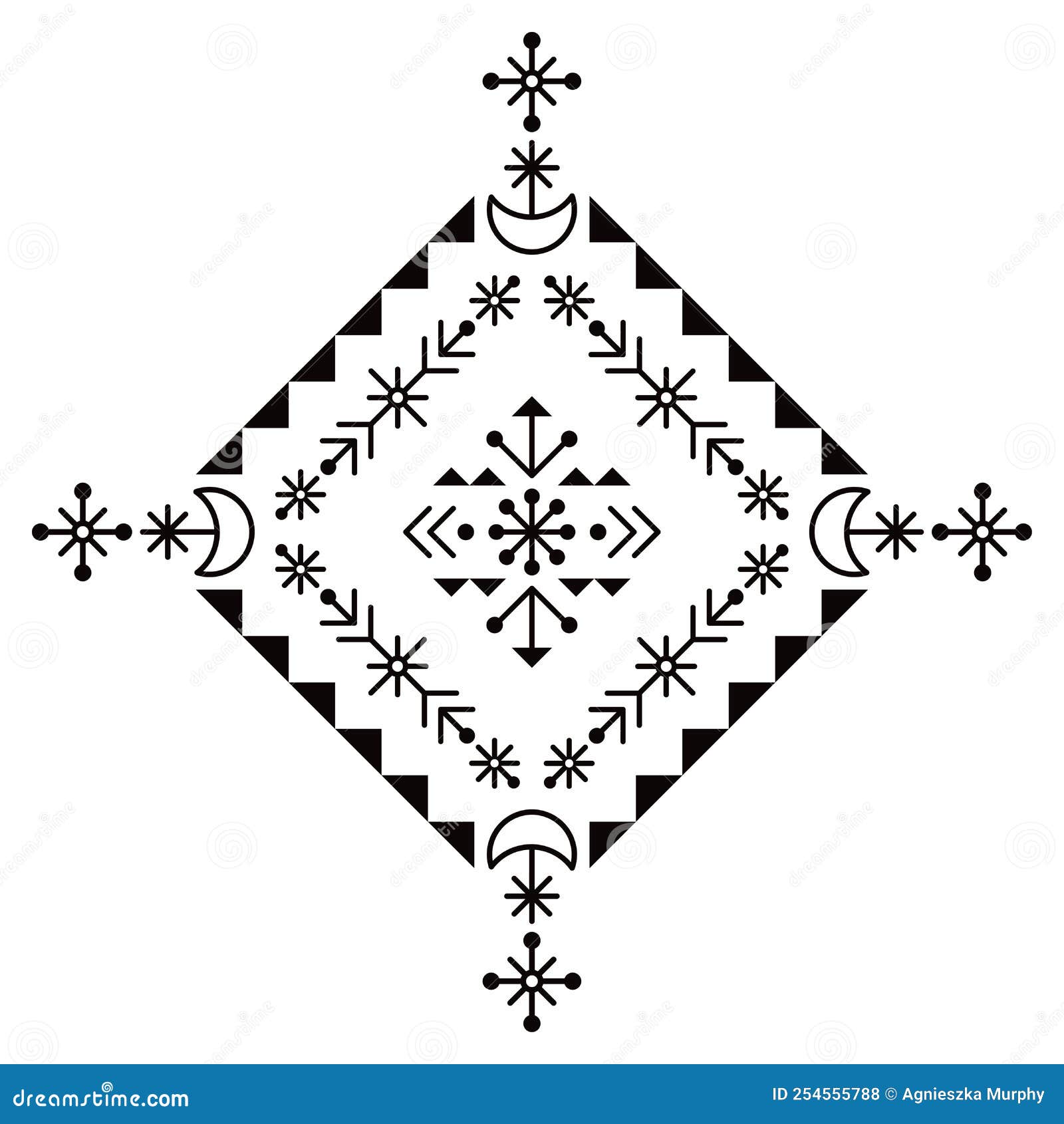 Icelandic Rune Folk Art Style Tribal Line Art Design with Moons ...