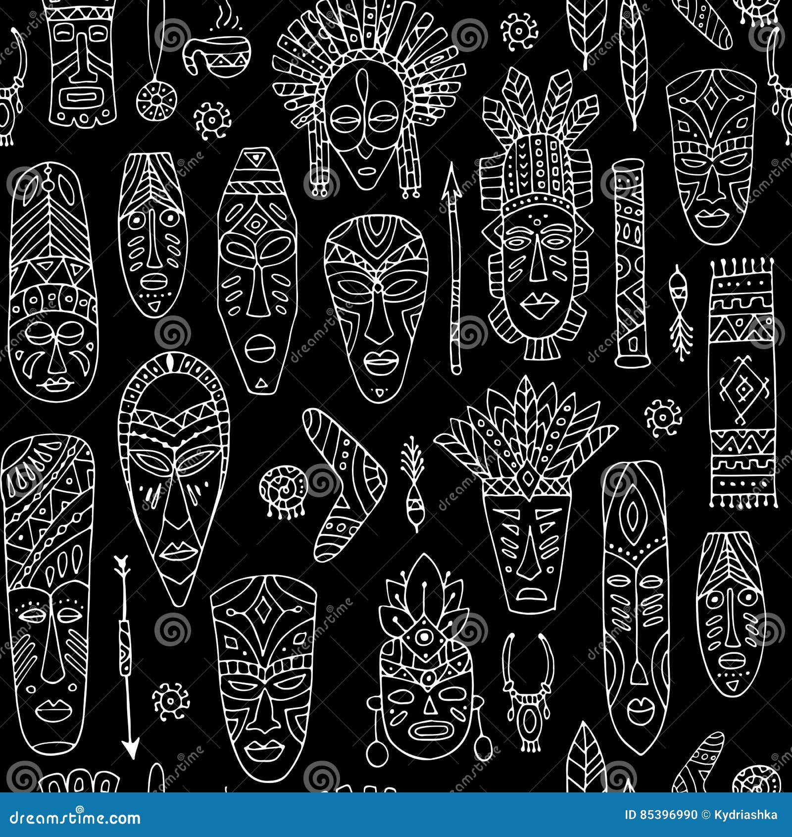Tribal Mask Ethnic, Seamless Pattern, Sketch for Your Design Stock ...