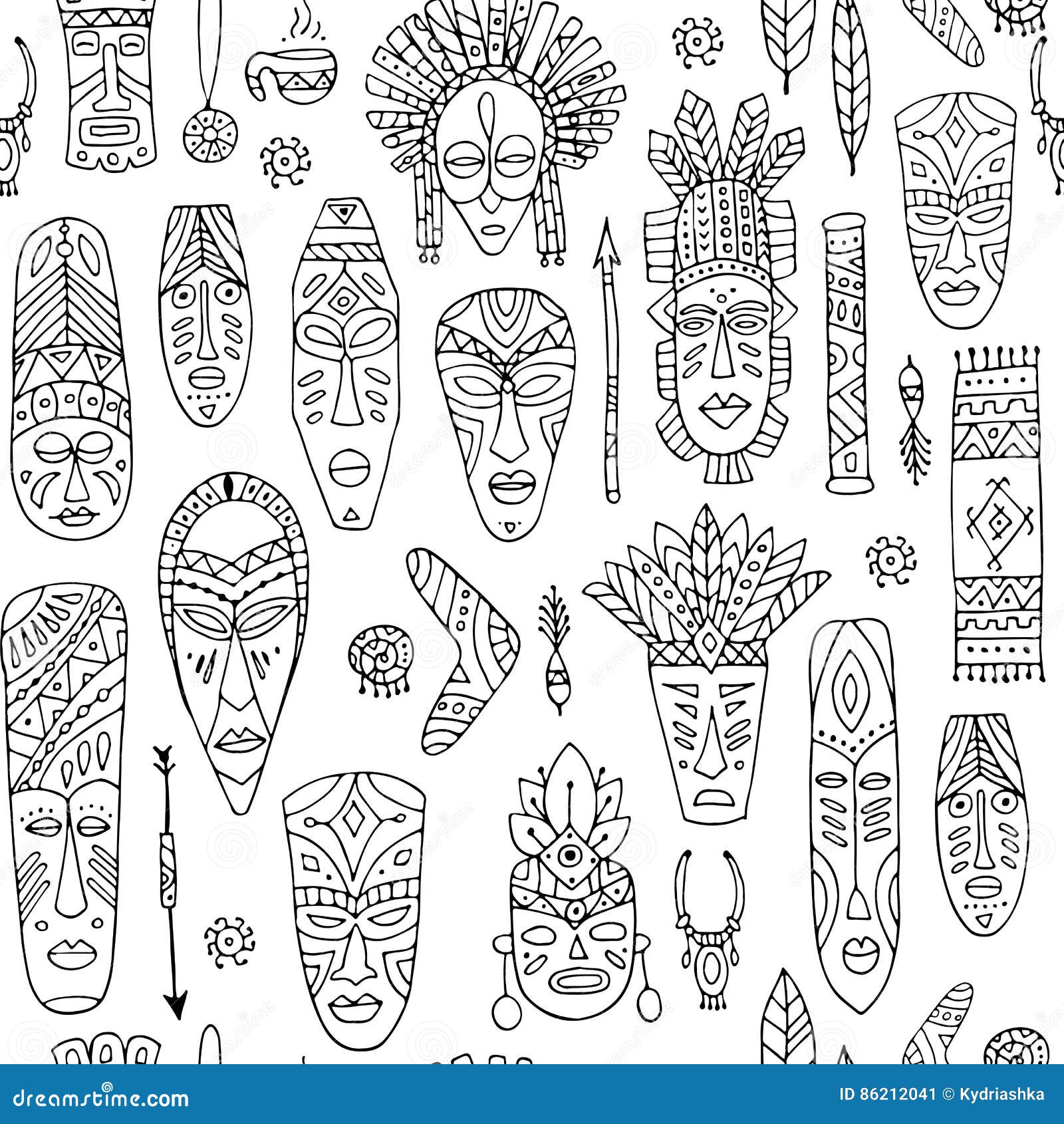Tribal Mask Ethnic, Seamless Pattern, Sketch for Your Design Stock ...