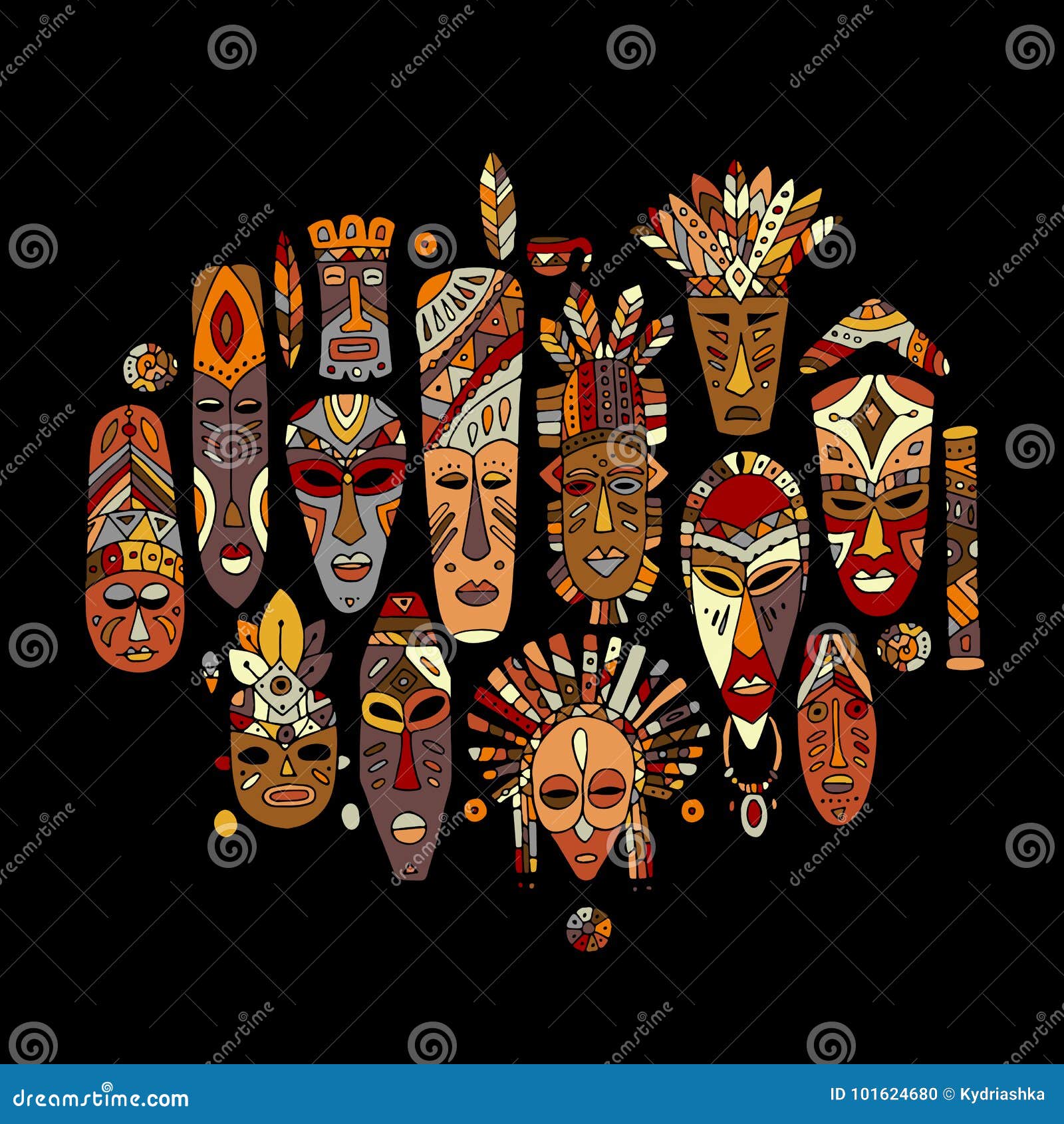 Tribal Mask Ethnic Set, Sketch for Your Design Stock Vector ...
