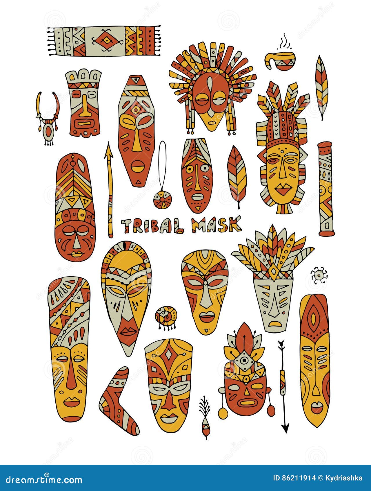 Tribal Mask Ethnic Set, Sketch for Your Design Stock Vector ...