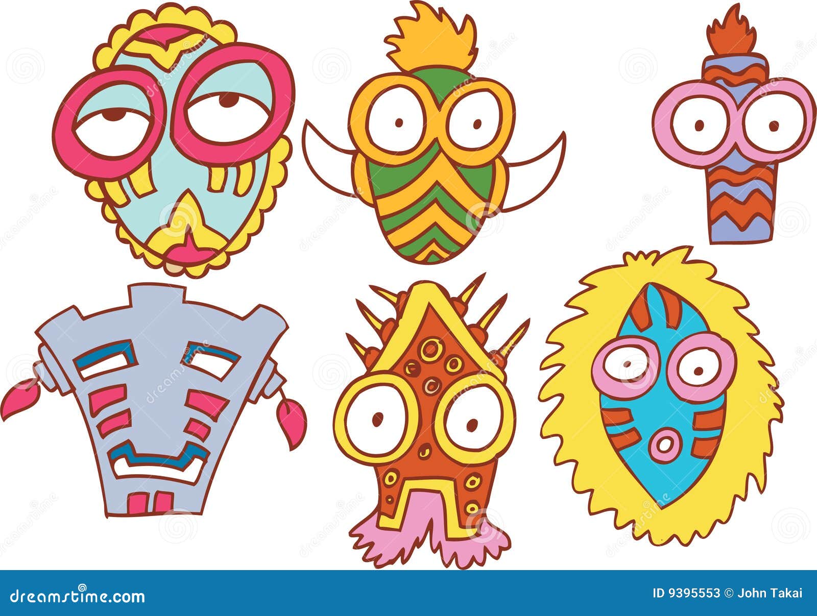 Set Of Zulu Masks. Colorful African Ethnic Tribal Ritual Masks Cartoon ...