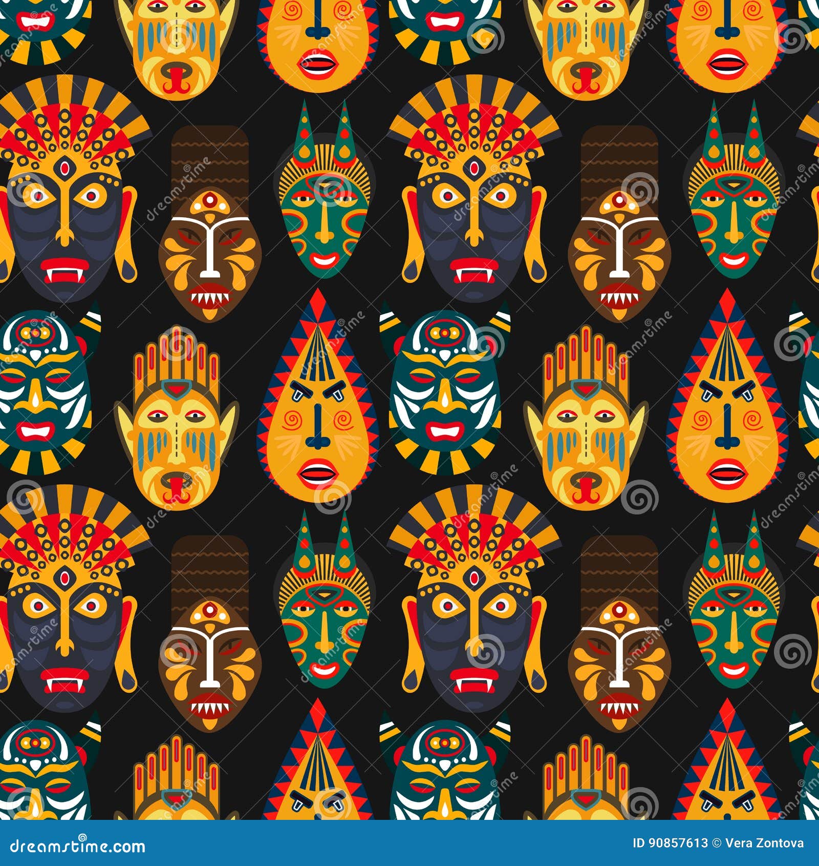 Tribal Masks Seamless Pattern. Stock Vector - Illustration of afro ...