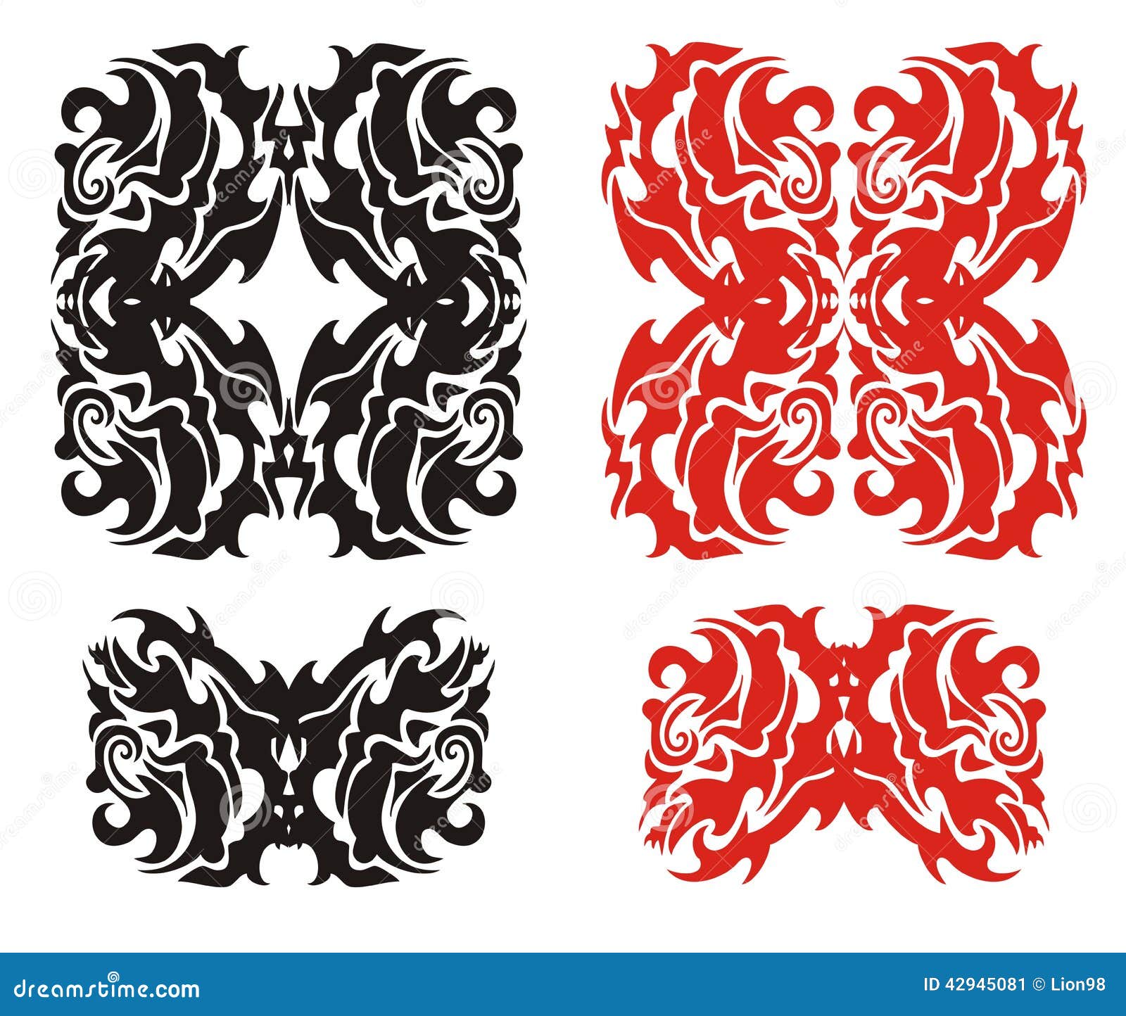 Tribal Monster Elements. Red and Black on the White Stock Vector ...