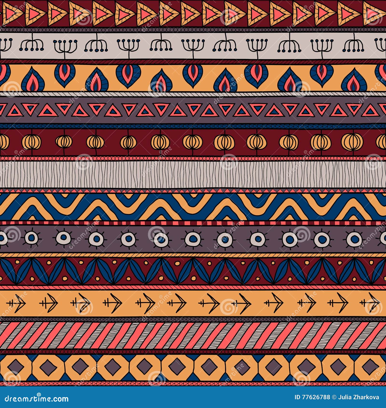 Tribal Multicolor Seamless Pattern, Indian or African Ethnic Patchwork ...