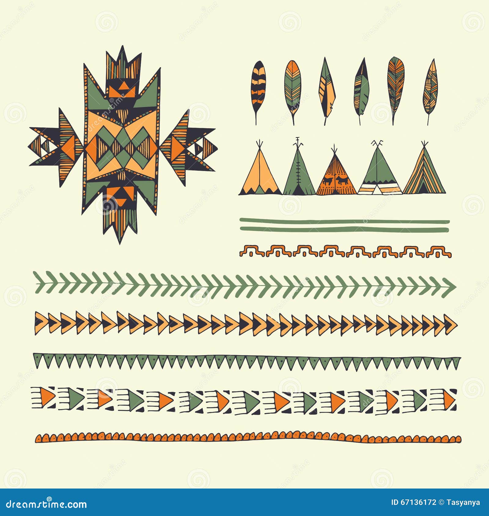 Tribal Native American Hand Drawn Set Of Symbols And Design Elem Vector ...