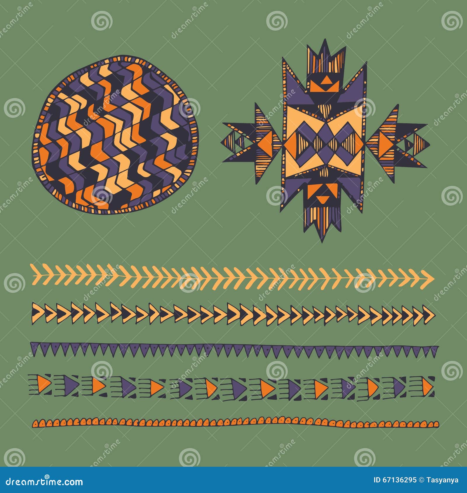 Tribal Native American Hand Drawn Set Of Symbols And Design Elem Vector ...