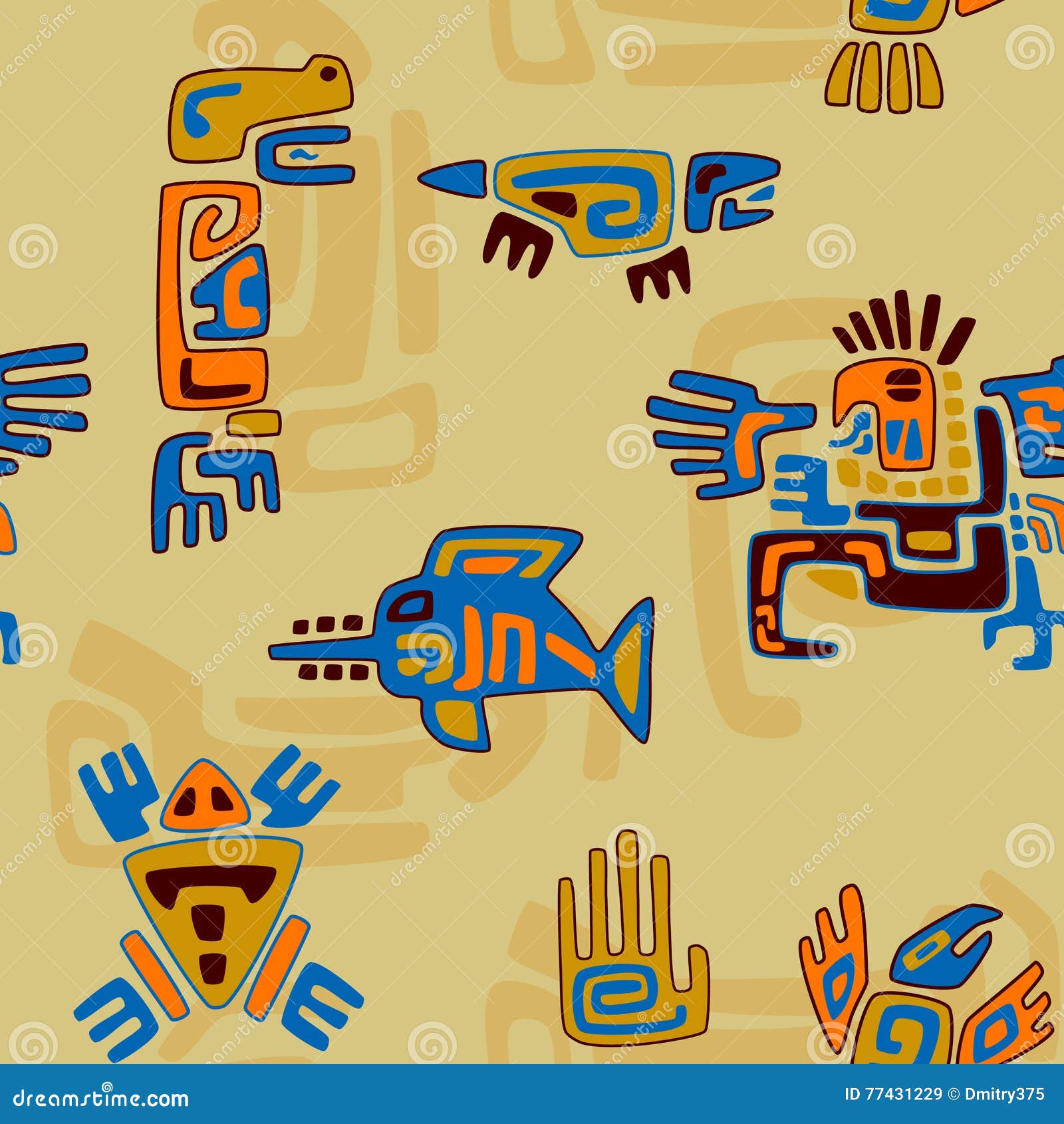 Tribal Pattern with Stylized Animals and Symbols Stock Vector ...