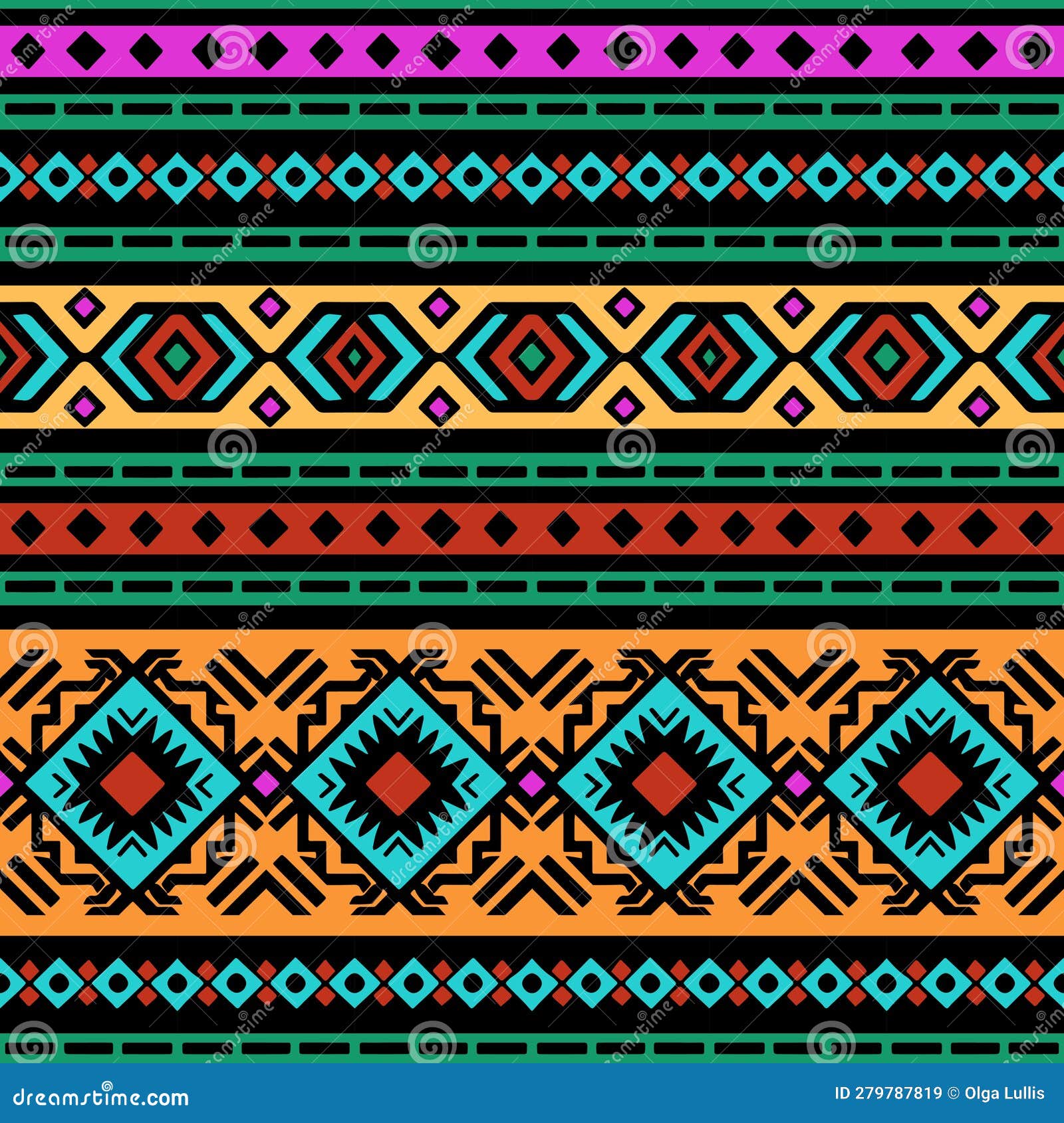 Tribal Red, Blue and Orange Seamless Pattern Stock Vector ...