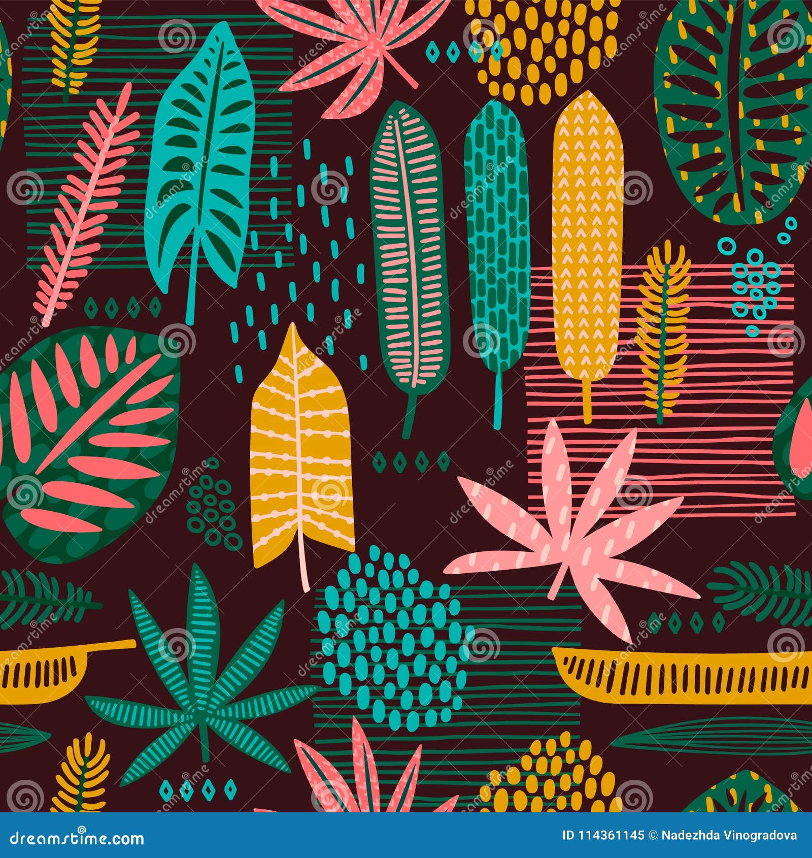 Tribal Seamless Pattern with Abstract Leaves. Stock Vector ...