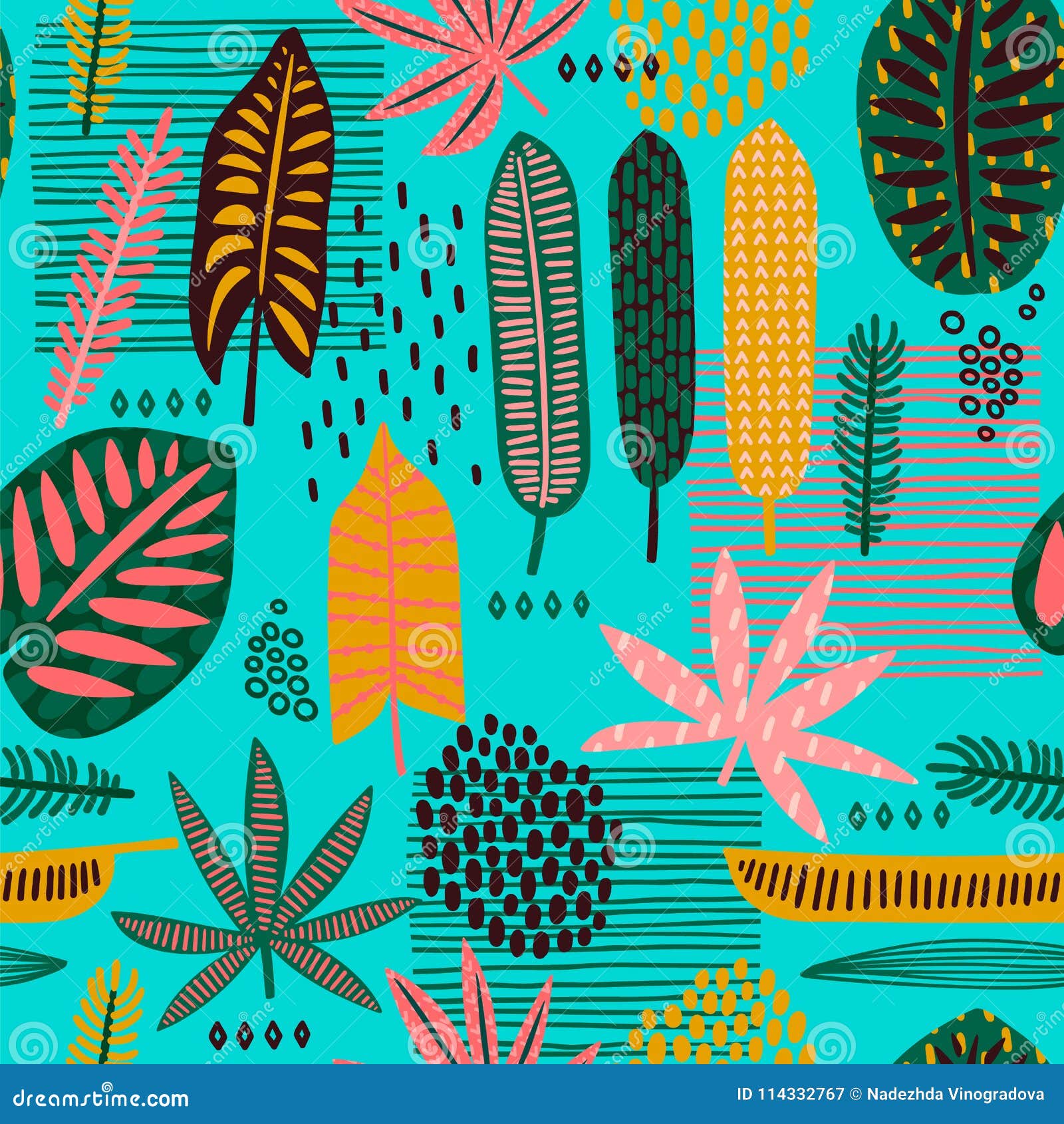 Tribal Seamless Pattern with Abstract Leaves. Stock Vector ...