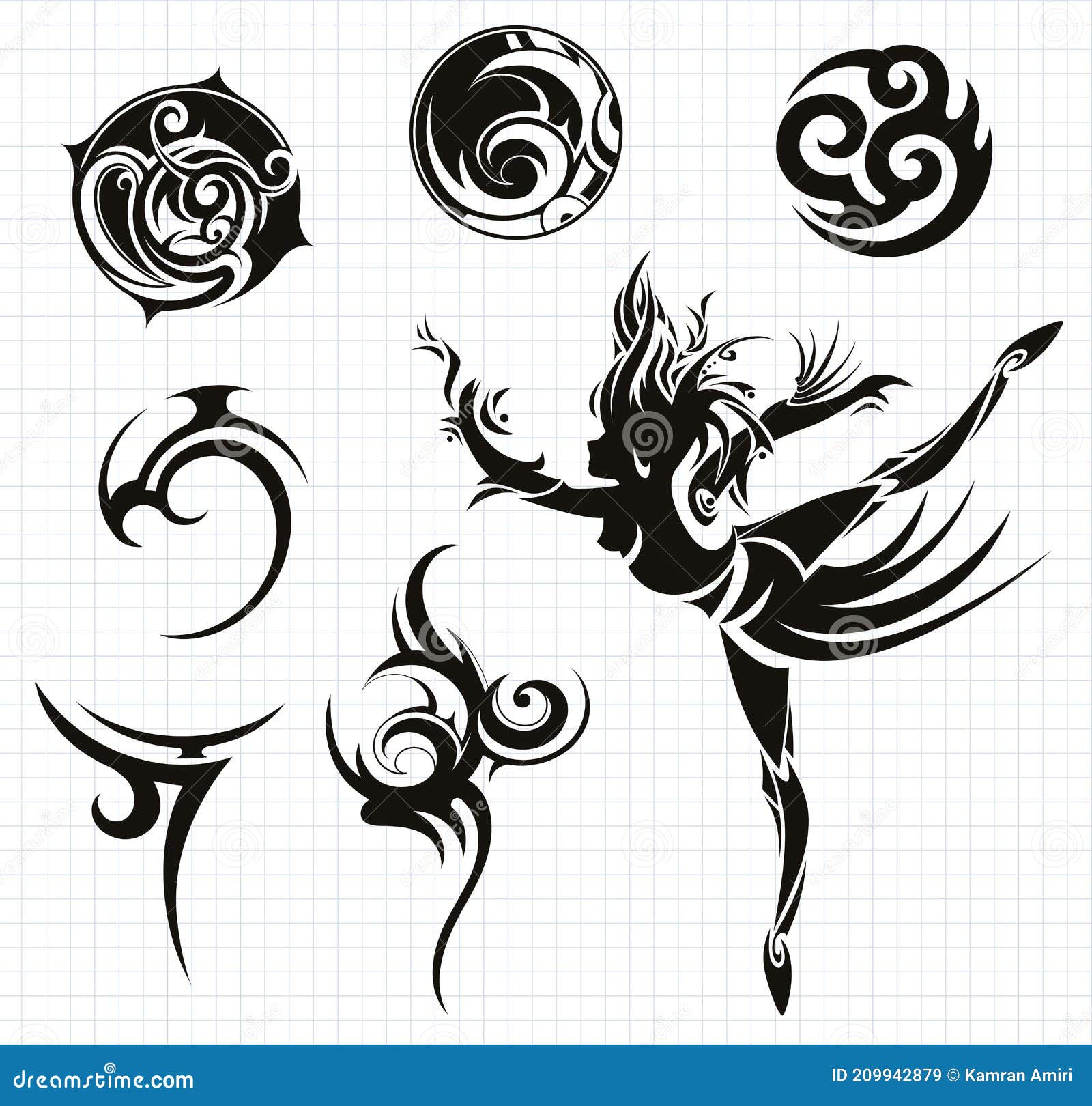 Tribal Tattoo Collage Flourish Vector Design Elements. Elegant Floral ...