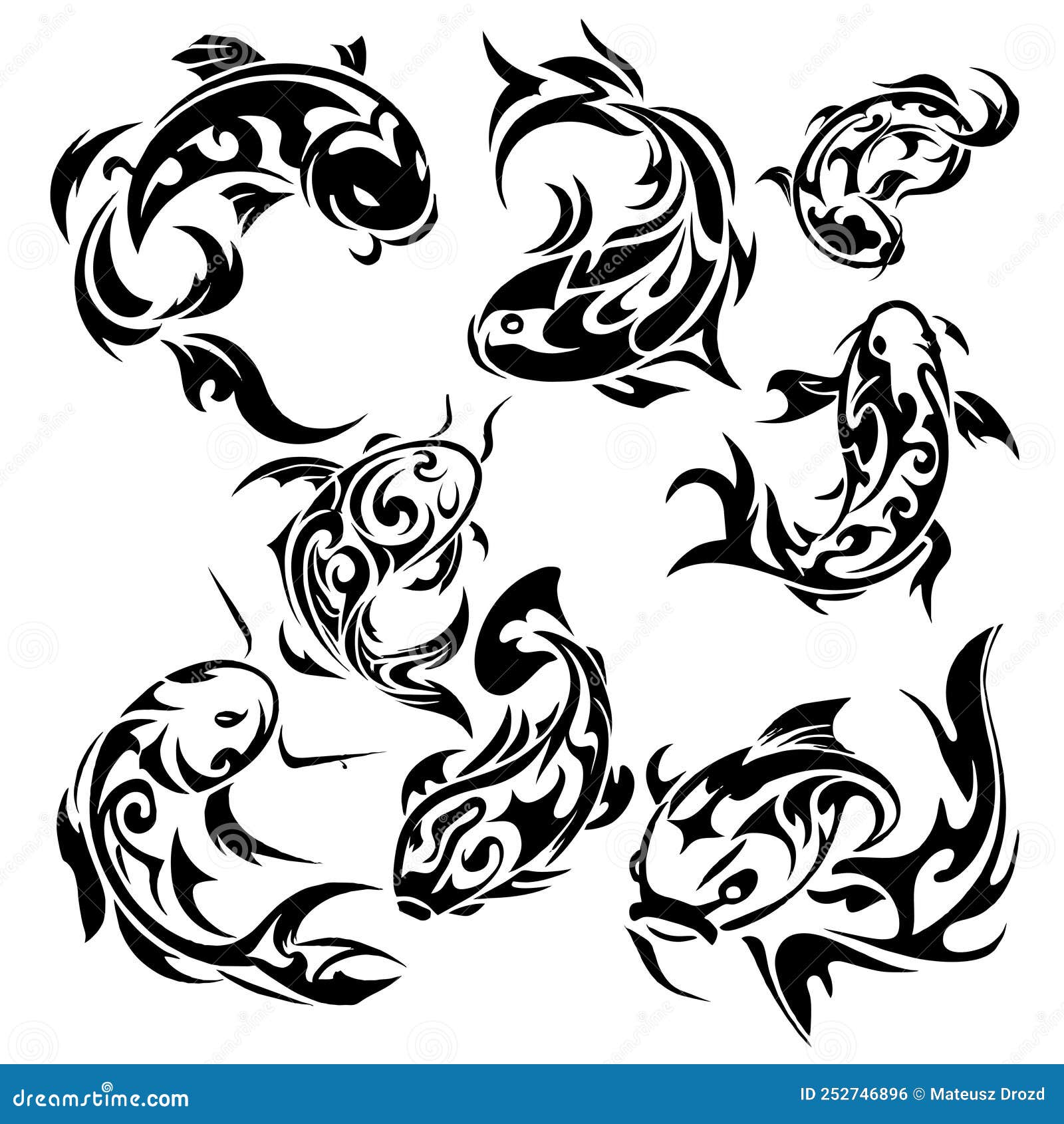 Tribal Tattoo Koi Carp Design Elements Set Pack Stock Vector ...