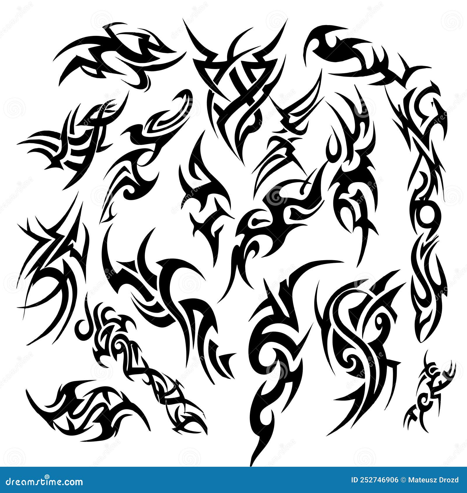 Tribal Tattoo Design Elements Set Pack Stock Vector - Illustration of ...