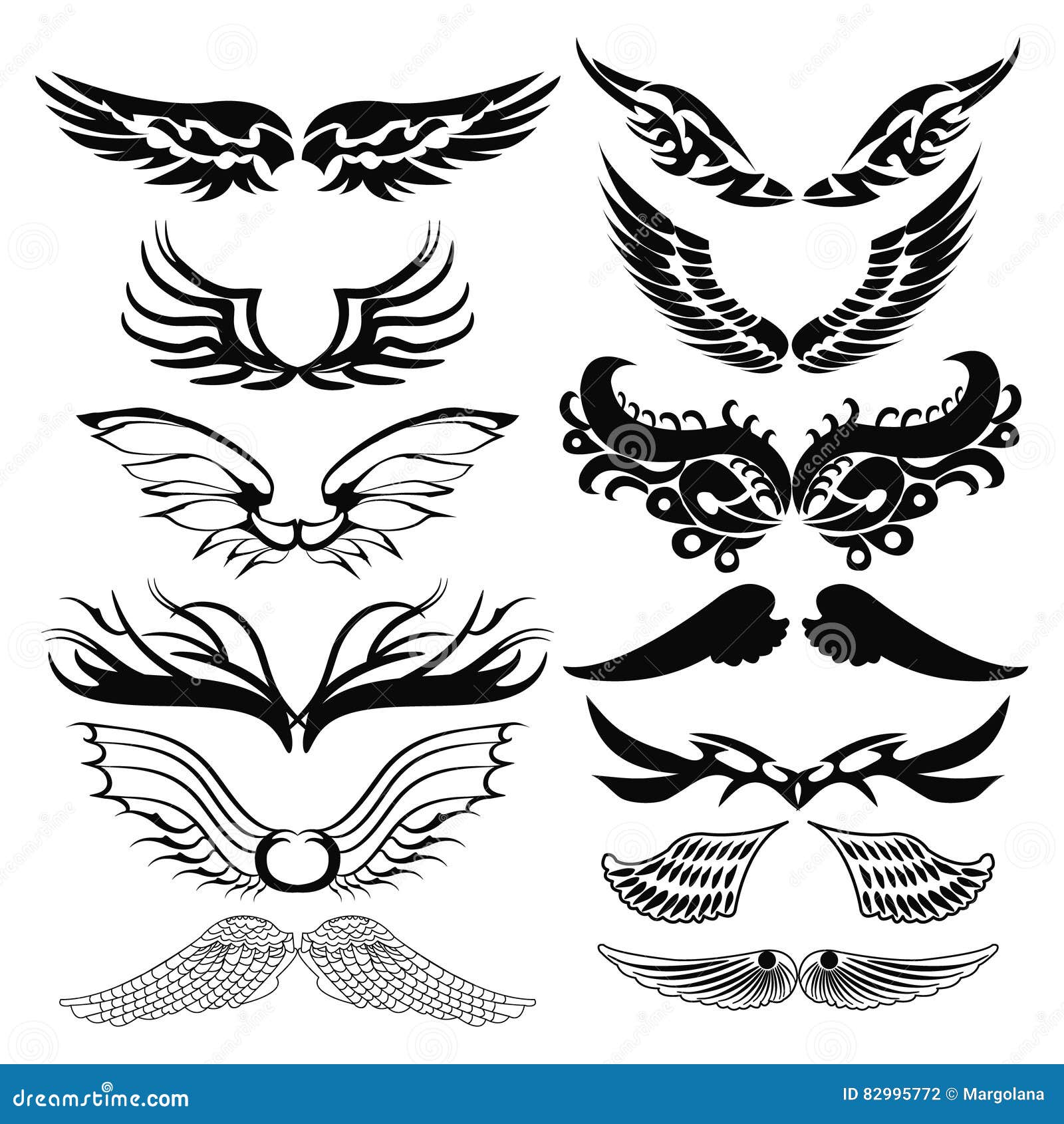 Tribal tattoo set of wings stock vector. Illustration of symbol - 82995772