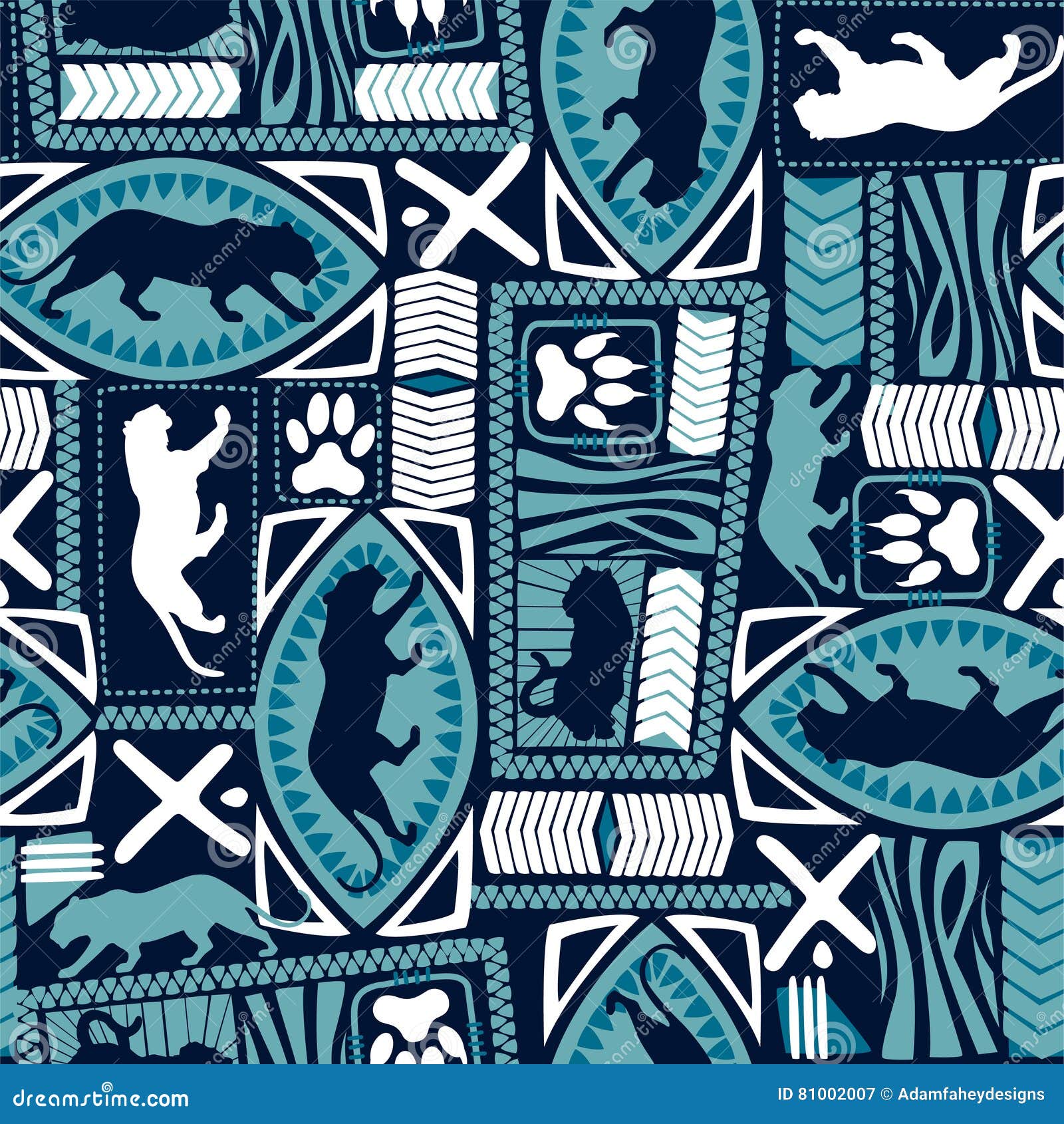 Tribal Tiger Repeat Seamless Pattern Stock Vector - Illustration of ...