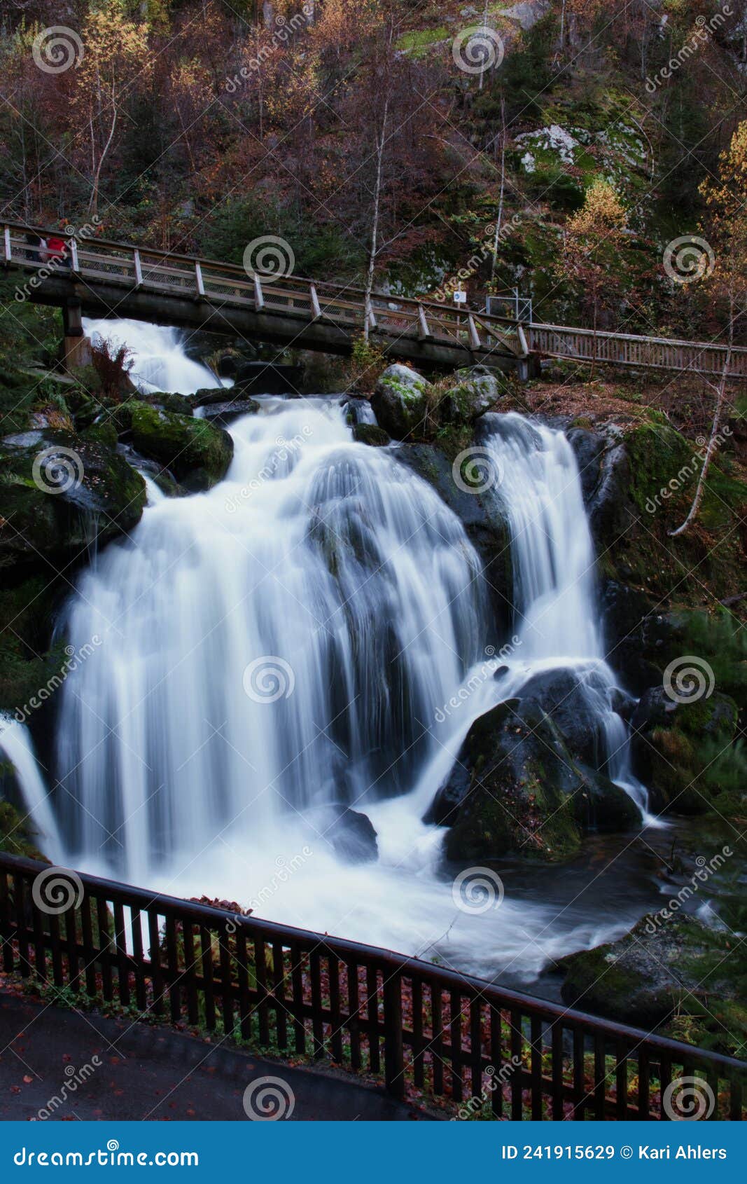 Triberg Waterfall Under a Bridge, Next To a Walking Path Stock Image ...