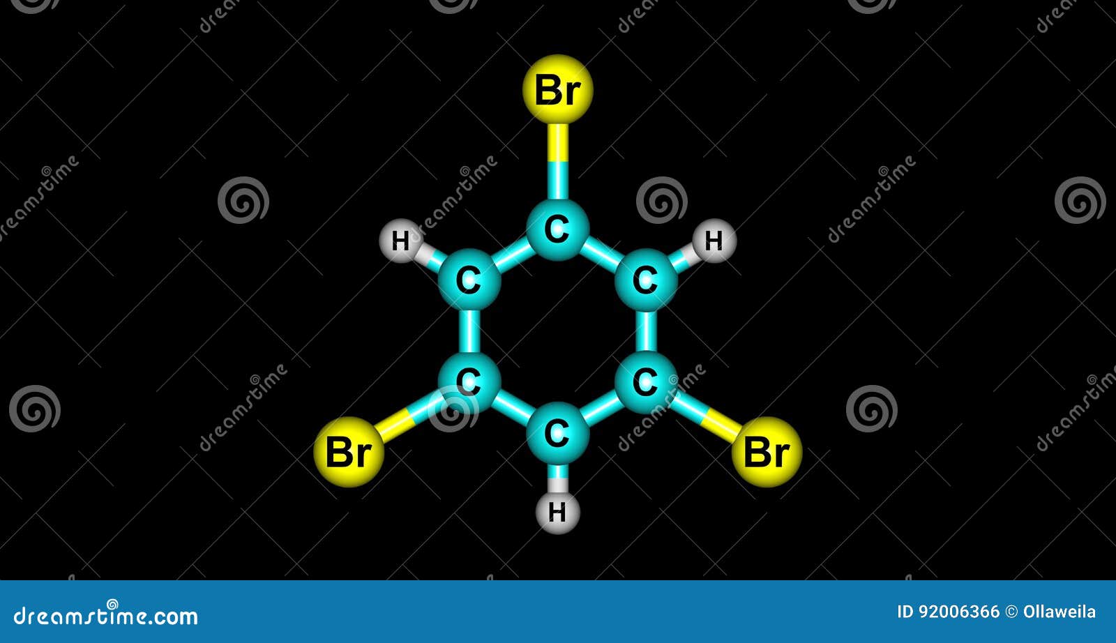 1,3,5-Tribromobenzene Molecular Structure Isolated on Black Stock ...