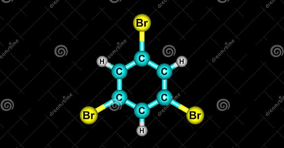 1,3,5-Tribromobenzene Molecular Structure Isolated on Black Stock ...