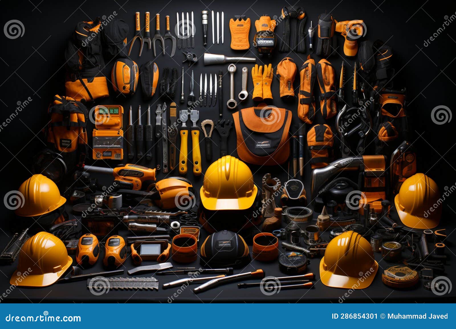 Tribute To Laborers Array of Construction Tools Showcased on Black ...