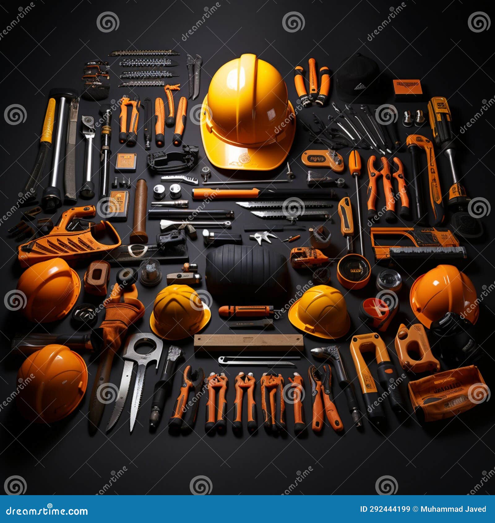 Tribute To Laborers Array of Construction Tools Showcased on Black ...