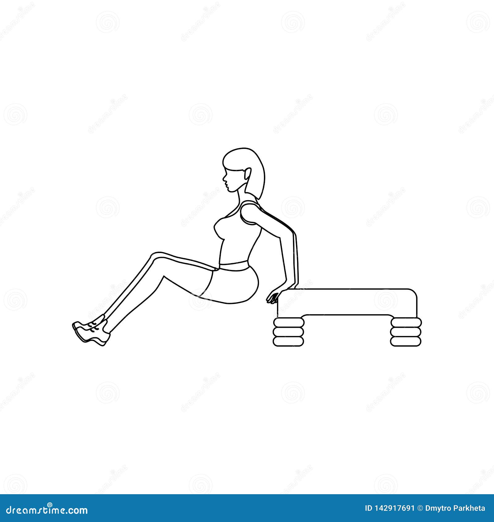 Tricep dip workout outline stock vector. Illustration of exercising ...