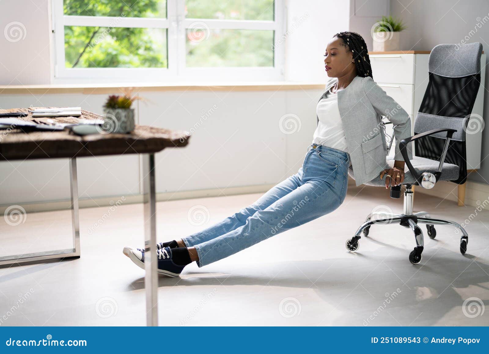 Triceps Dips Chair Exercise Stock Image - Image of black ...