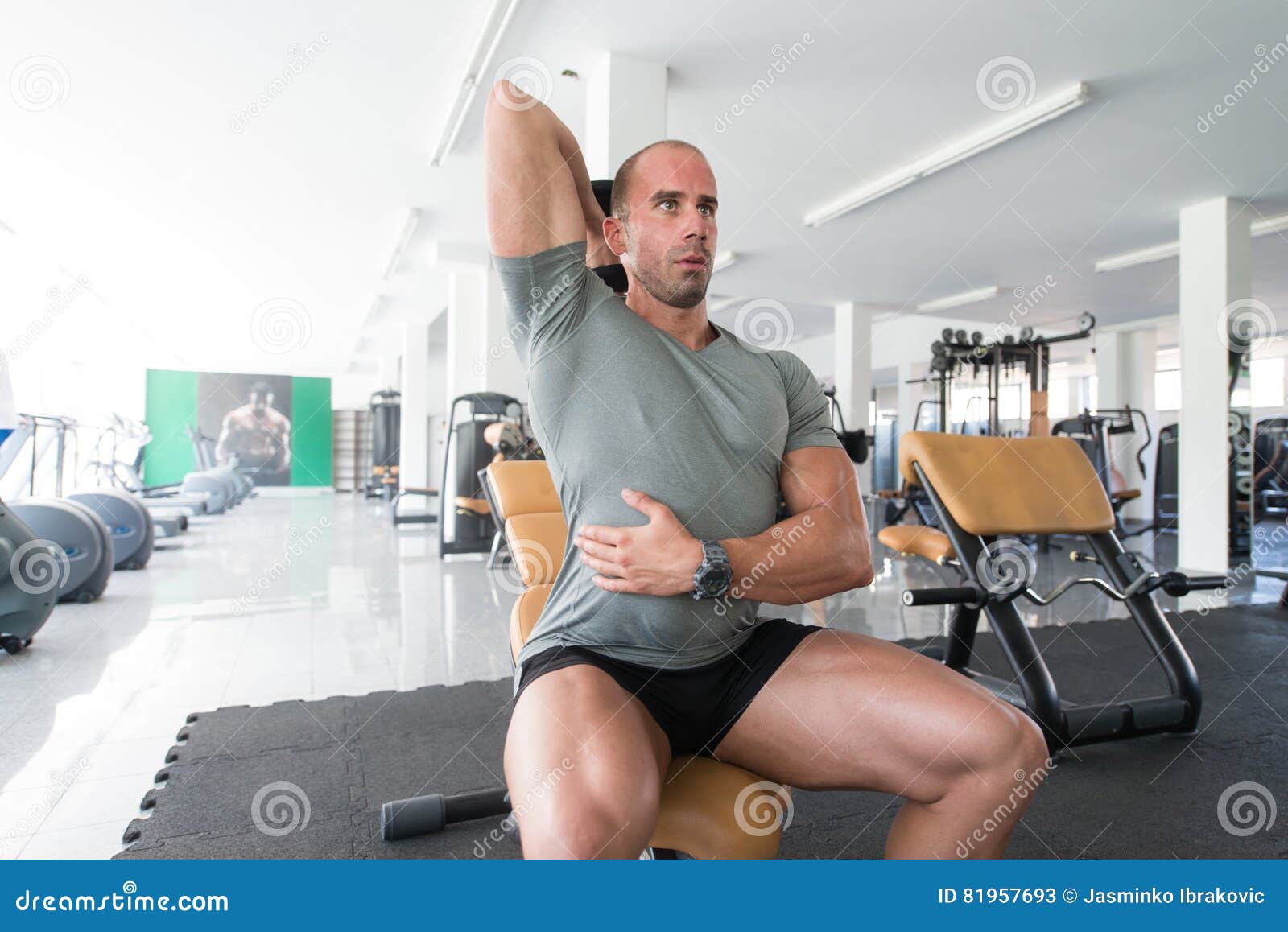 Triceps Exercise with Dumbbell in a Gym Stock Image - Image of person ...