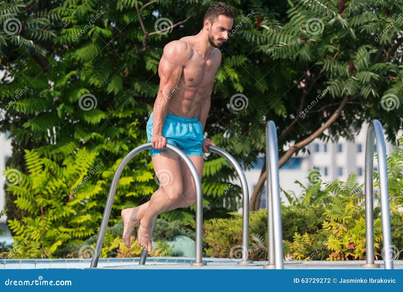 Triceps Exercise at Swimming Pool Stock Photo - Image of muscle, good ...