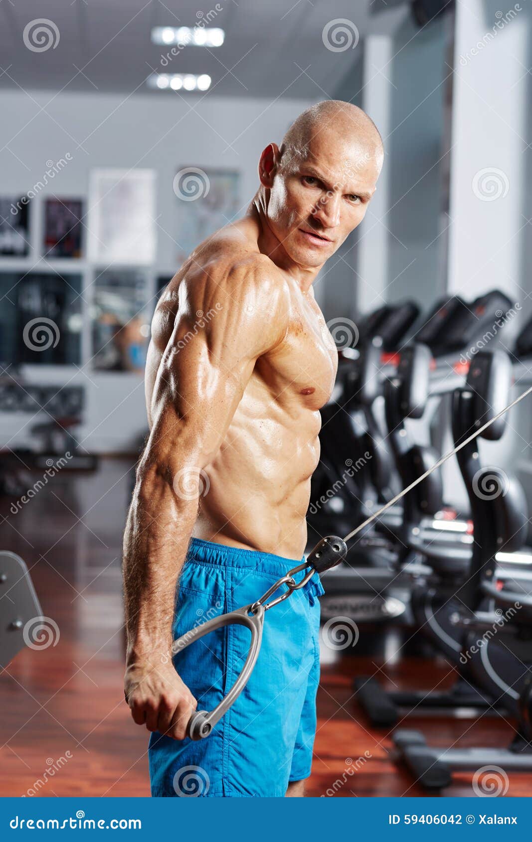 Triceps Workout at a Cable Machine Stock Photo - Image of indoors ...